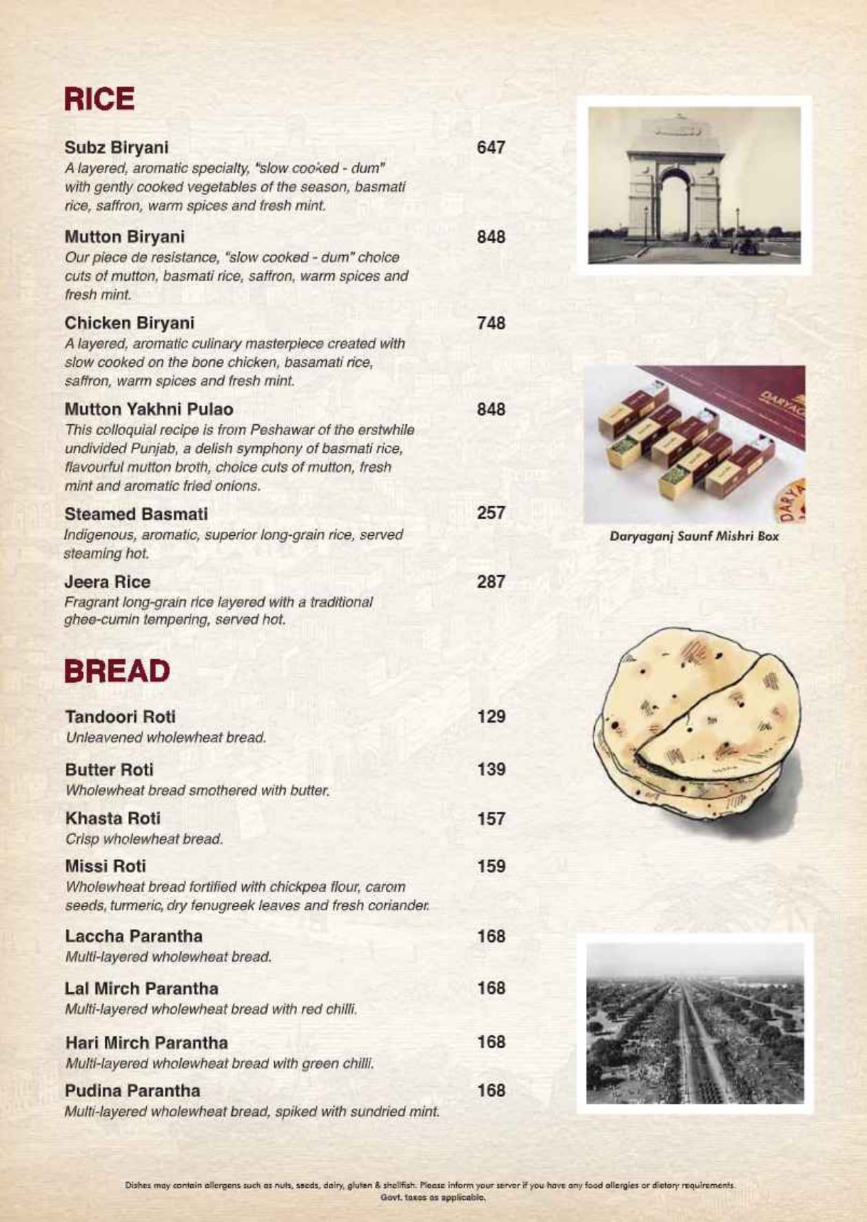 Menu of Daryaganj, Ambience Mall, Gurgaon