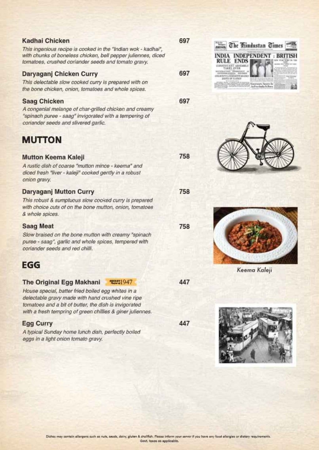 Menu of Daryaganj, Ambience Mall, Gurgaon