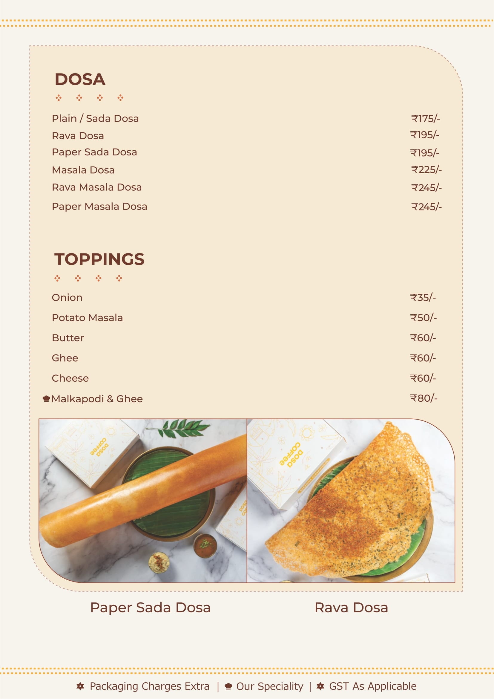 Menu of Dosa Coffee, Connaught Place (CP), Central Delhi