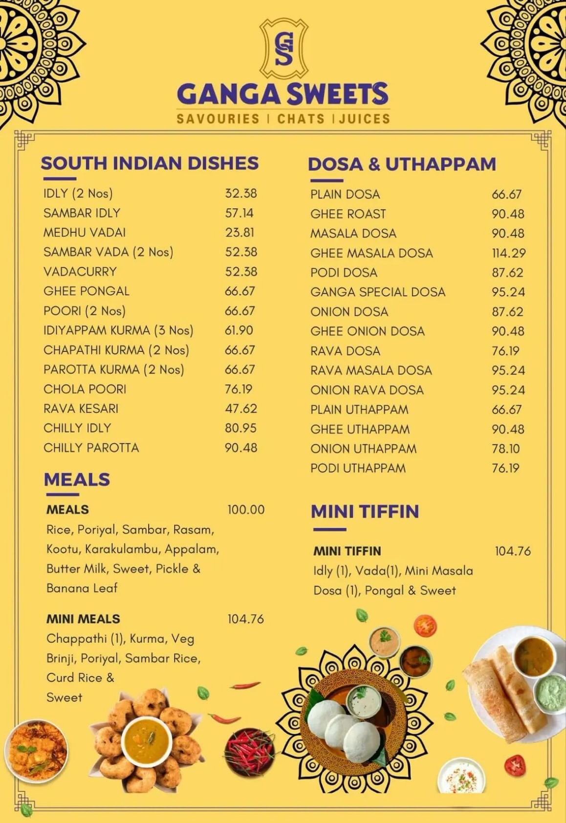 Menu of GANGA SWEETS, Anna Nagar East, Chennai