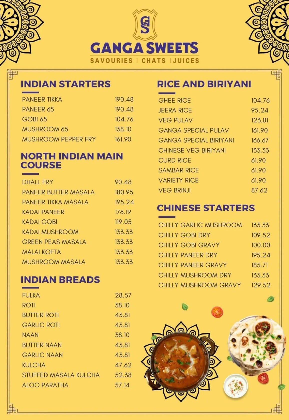 Menu of GANGA SWEETS, Anna Nagar East, Chennai