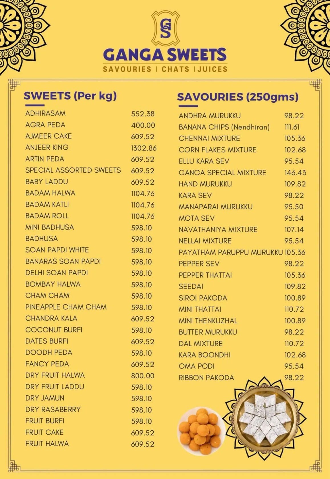Menu of GANGA SWEETS, Anna Nagar East, Chennai