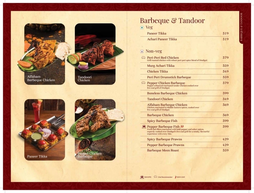 Menu of Dindigul Thalappakatti, Guindy, Chennai