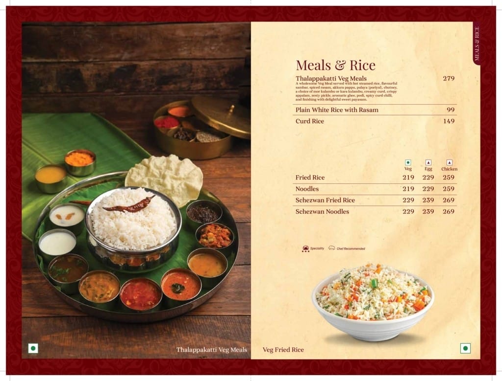 Menu of Dindigul Thalappakatti, Guindy, Chennai