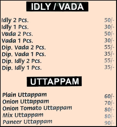 Menu of Andhra Bhavan, Connaught Place (CP), Central Delhi