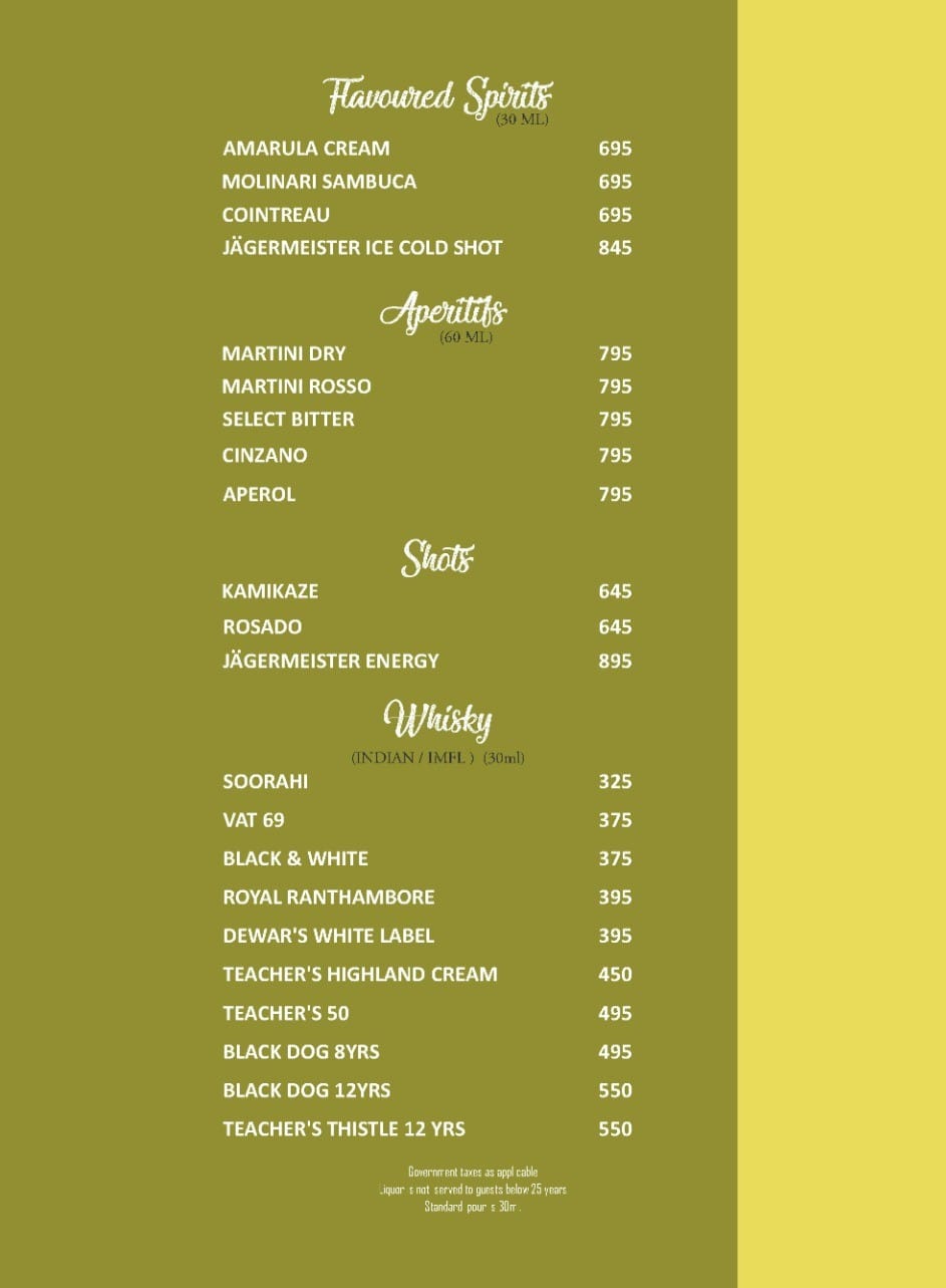 Menu of QBA, Connaught Place (CP), Central Delhi