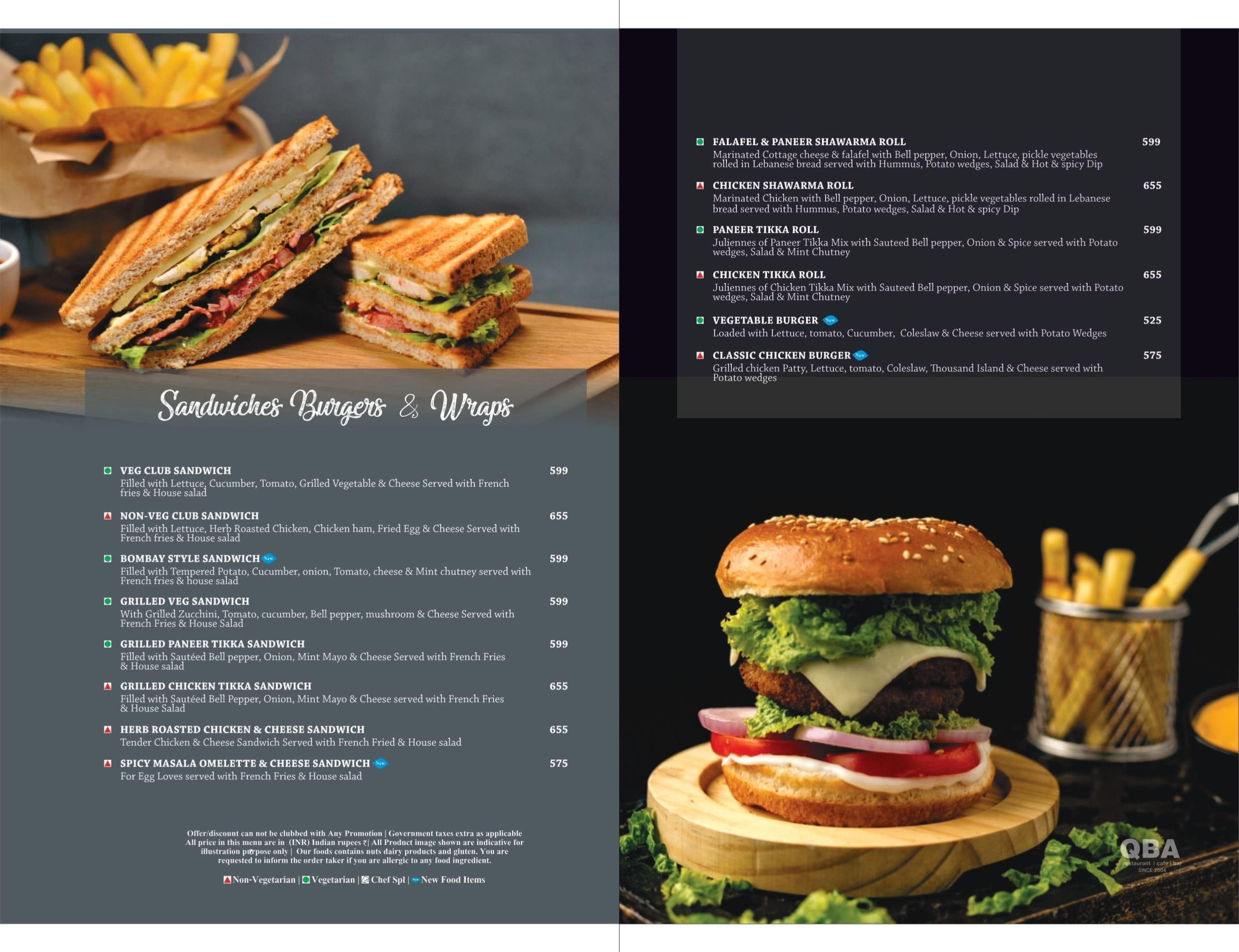 Menu of QBA, Connaught Place (CP), Central Delhi