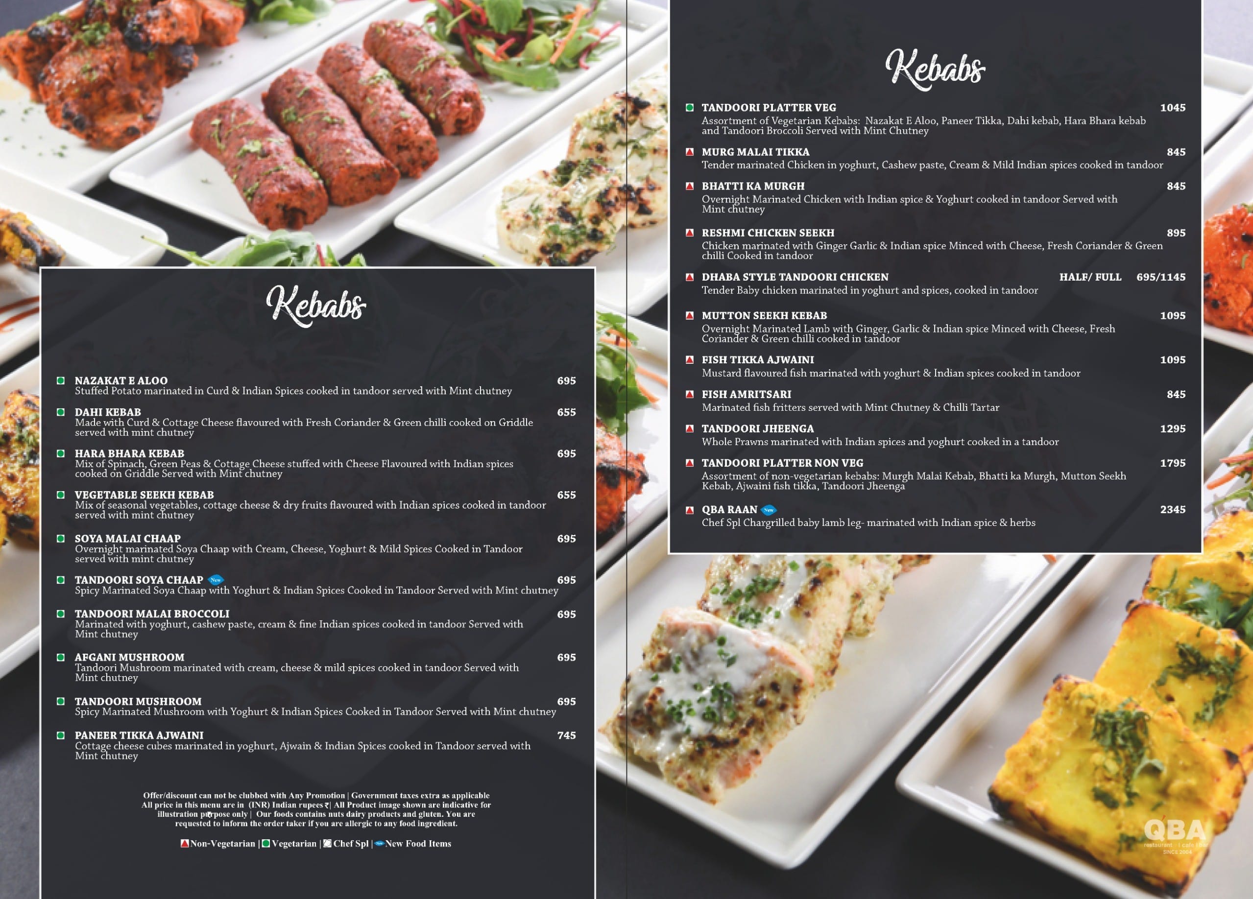 Menu of QBA, Connaught Place (CP), Central Delhi