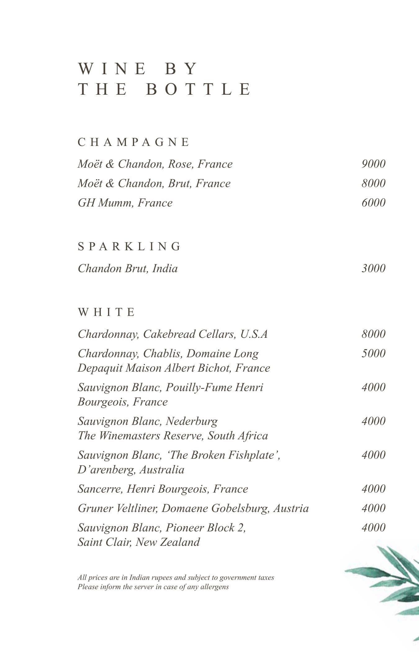 Menu of Machan, The Taj Mahal Hotel, New Delhi