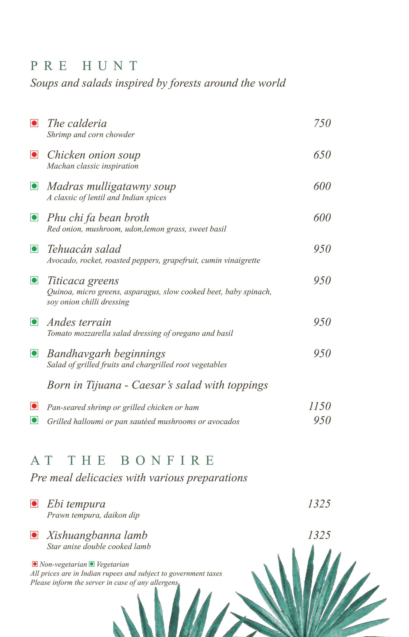 Menu of Machan, The Taj Mahal Hotel, New Delhi