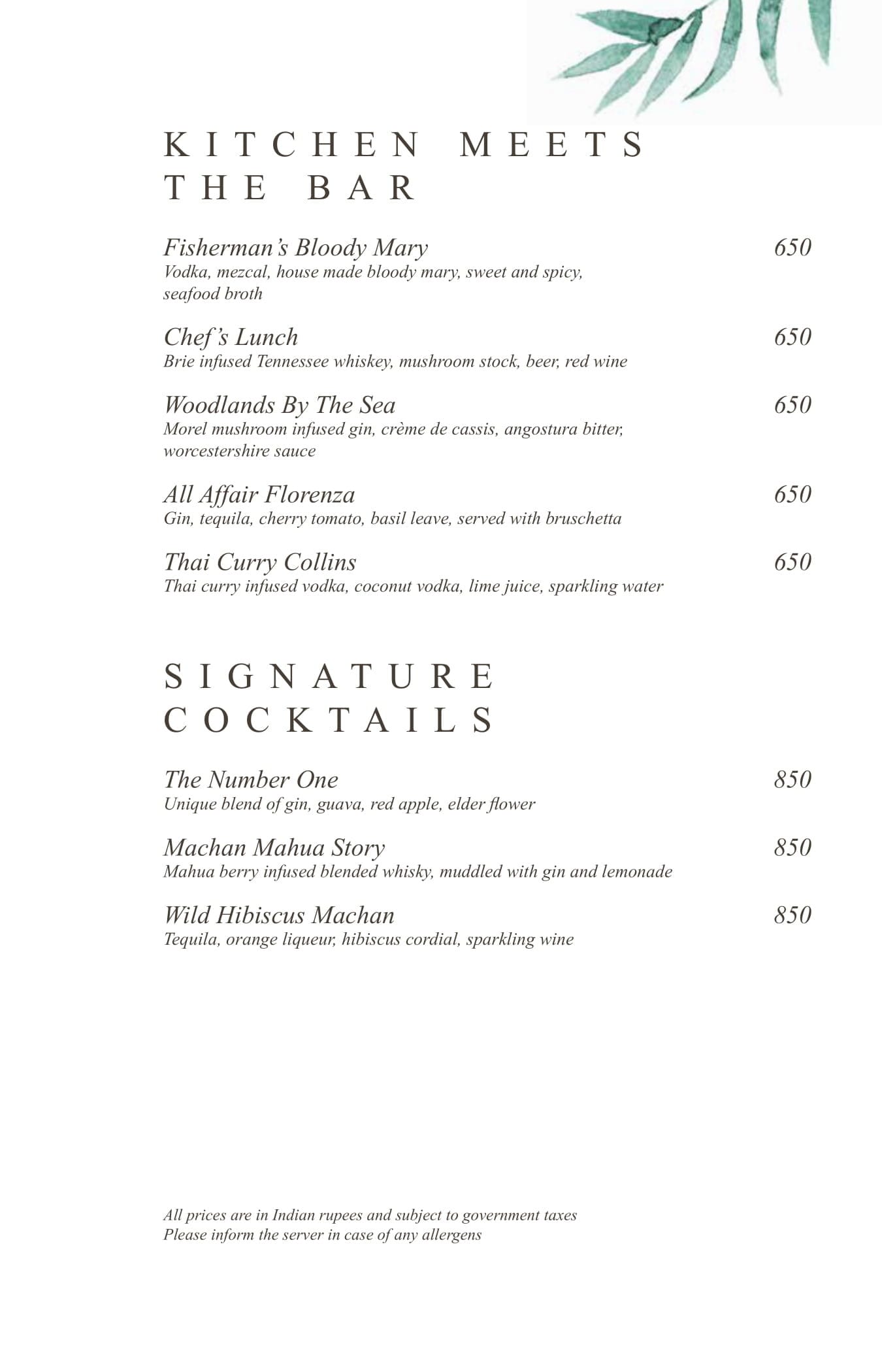 Menu of Machan, The Taj Mahal Hotel, New Delhi