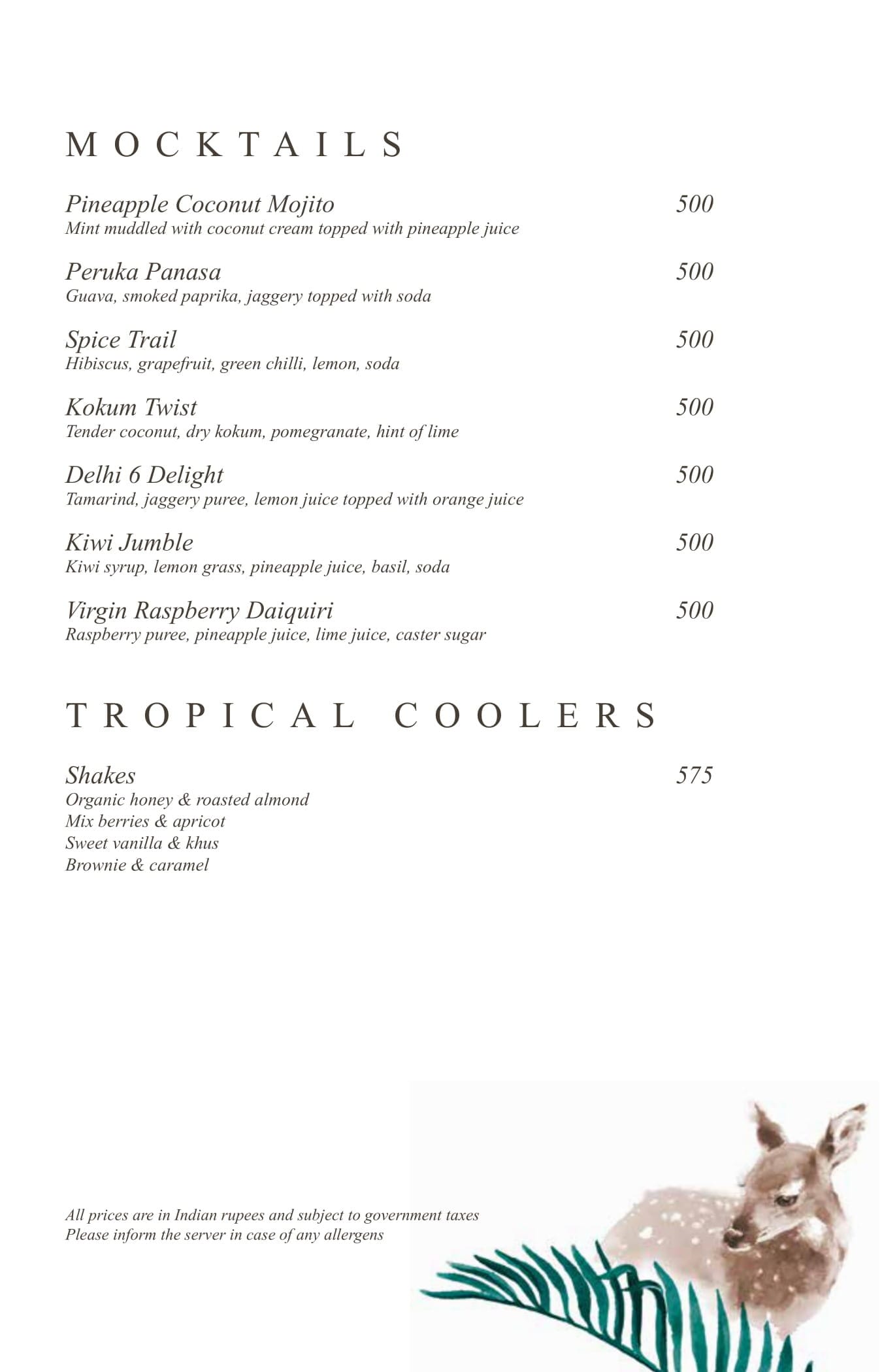 Menu of Machan, The Taj Mahal Hotel, New Delhi