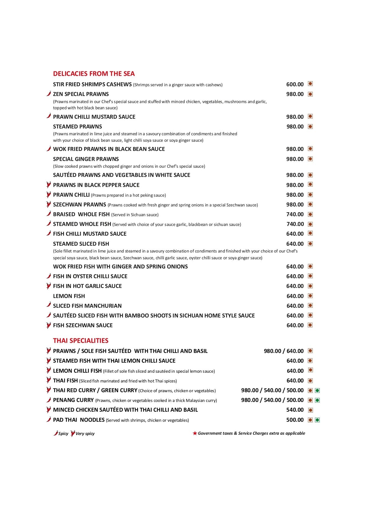 Menu of Zen Restaurant (Since 1992), Connaught Place (CP), Central Delhi