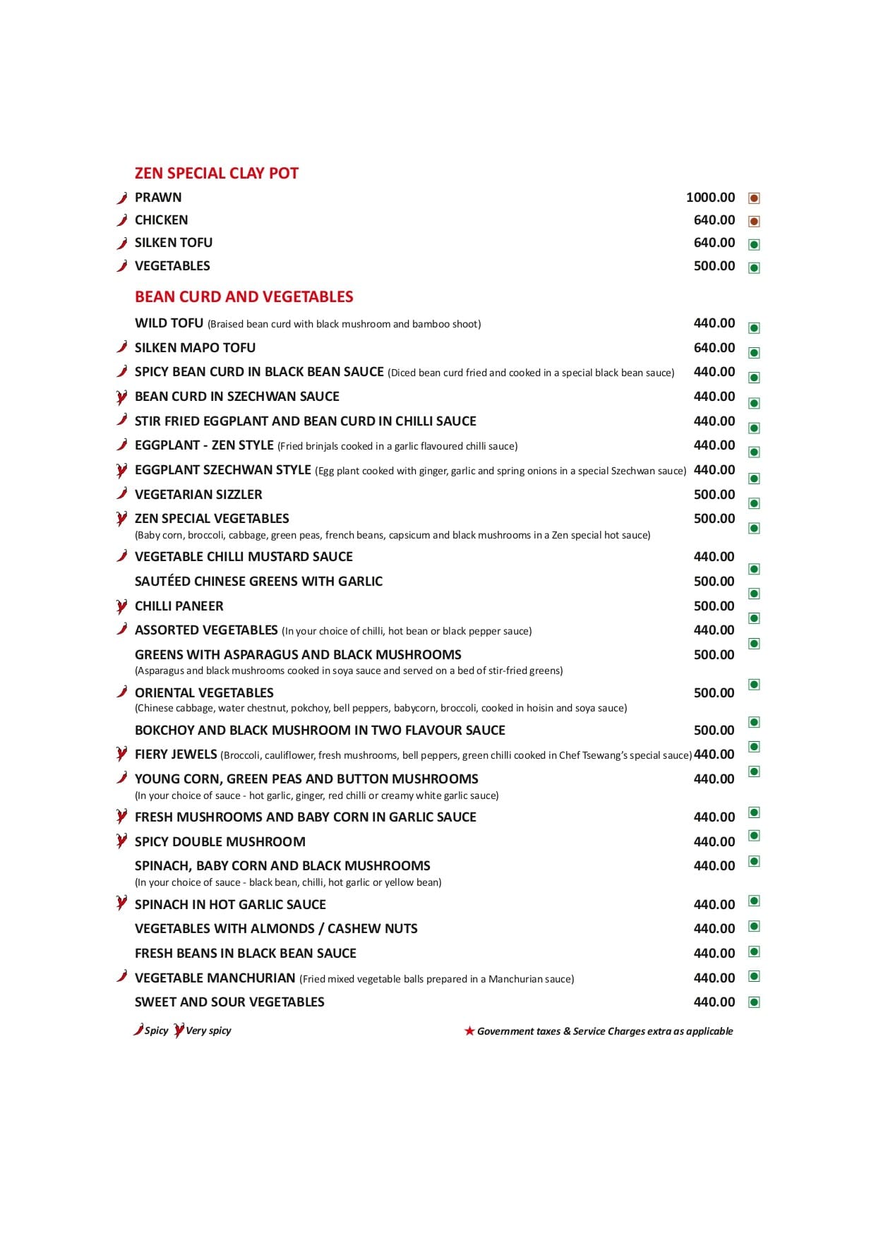 Menu of Zen Restaurant (Since 1992), Connaught Place (CP), Central Delhi