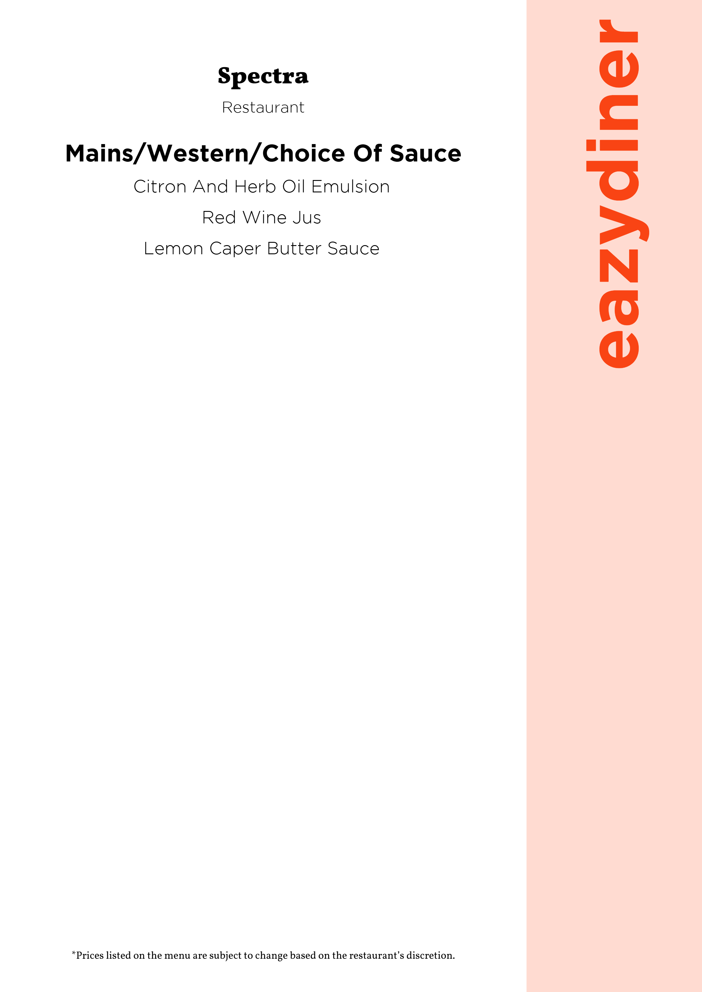Menu of Spectra, The Leela Ambience, Gurgaon