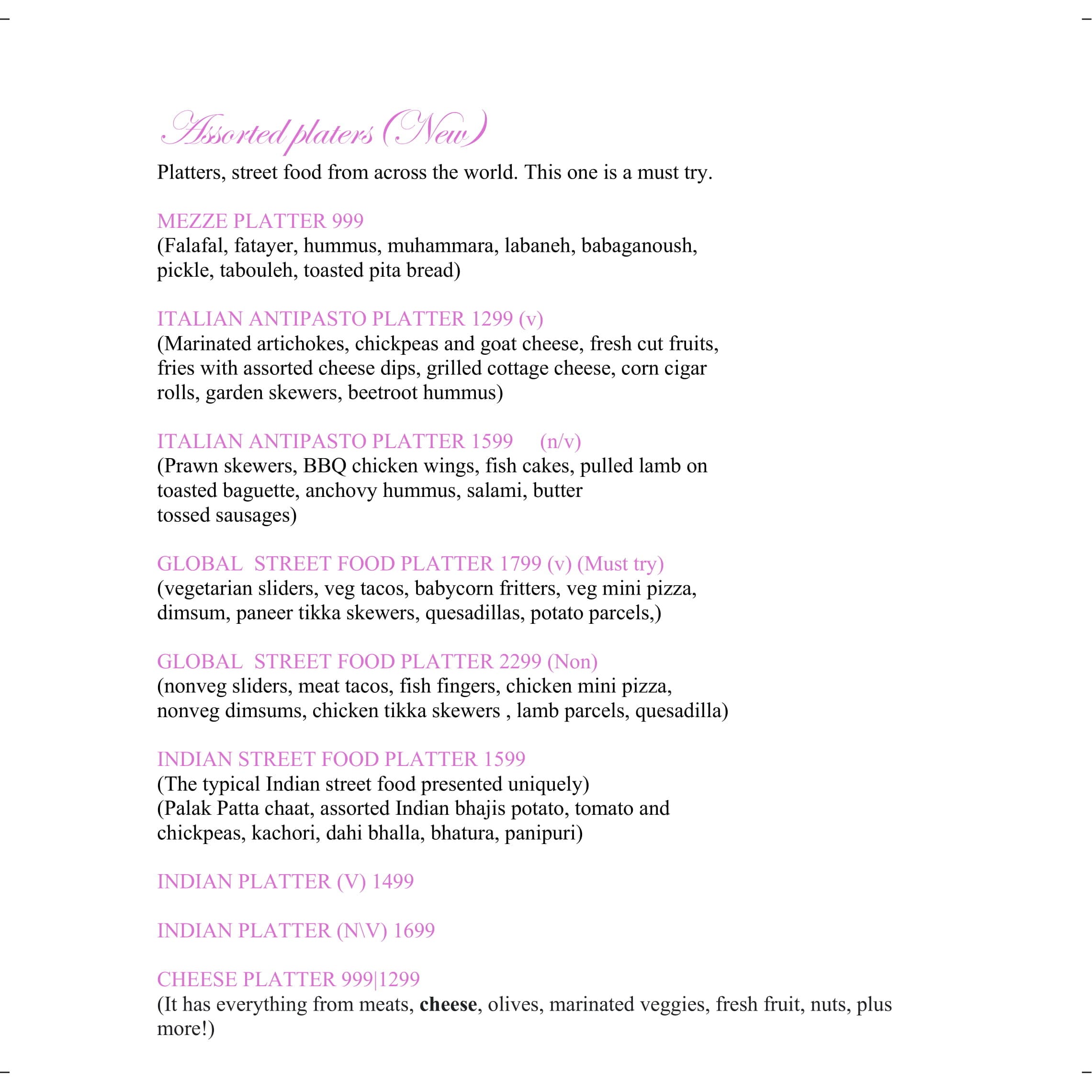 Menu of DRAMZ, Mehrauli, South Delhi