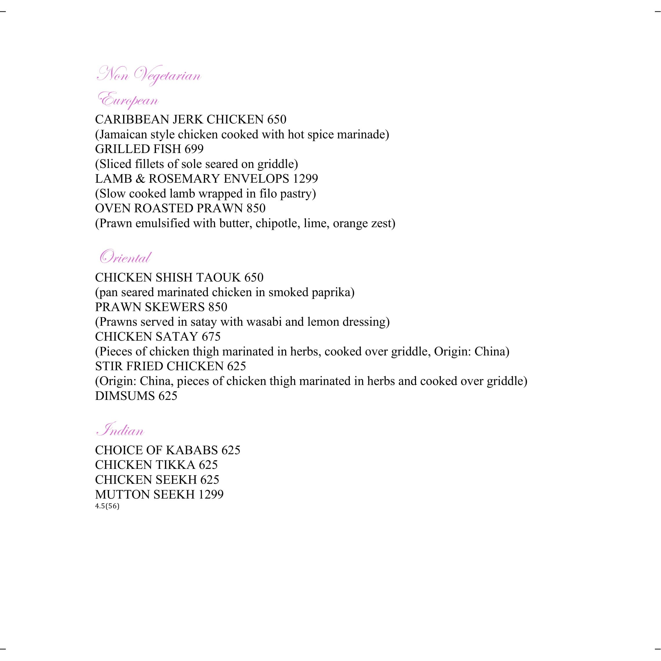 Menu of DRAMZ, Mehrauli, South Delhi