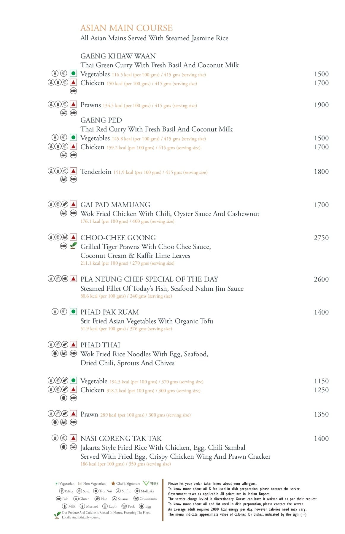 Menu of Tamra, Shangri-La Eros New Delhi