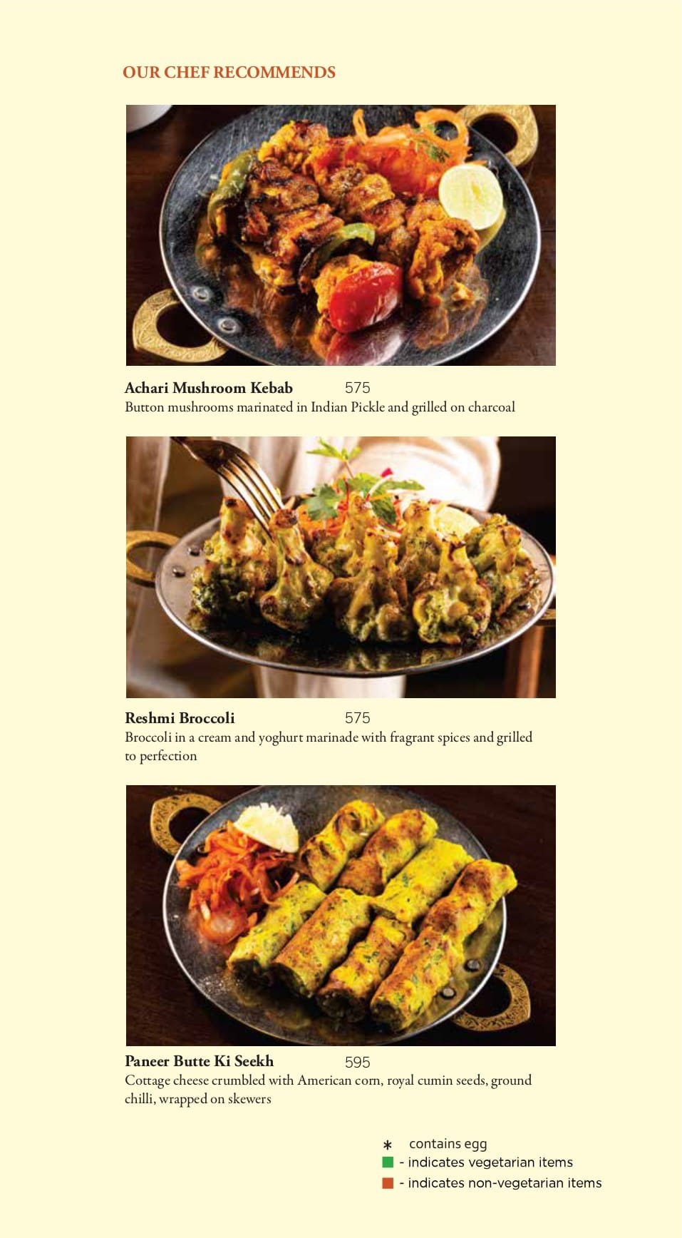Menu of Khyber, Fort, South Mumbai
