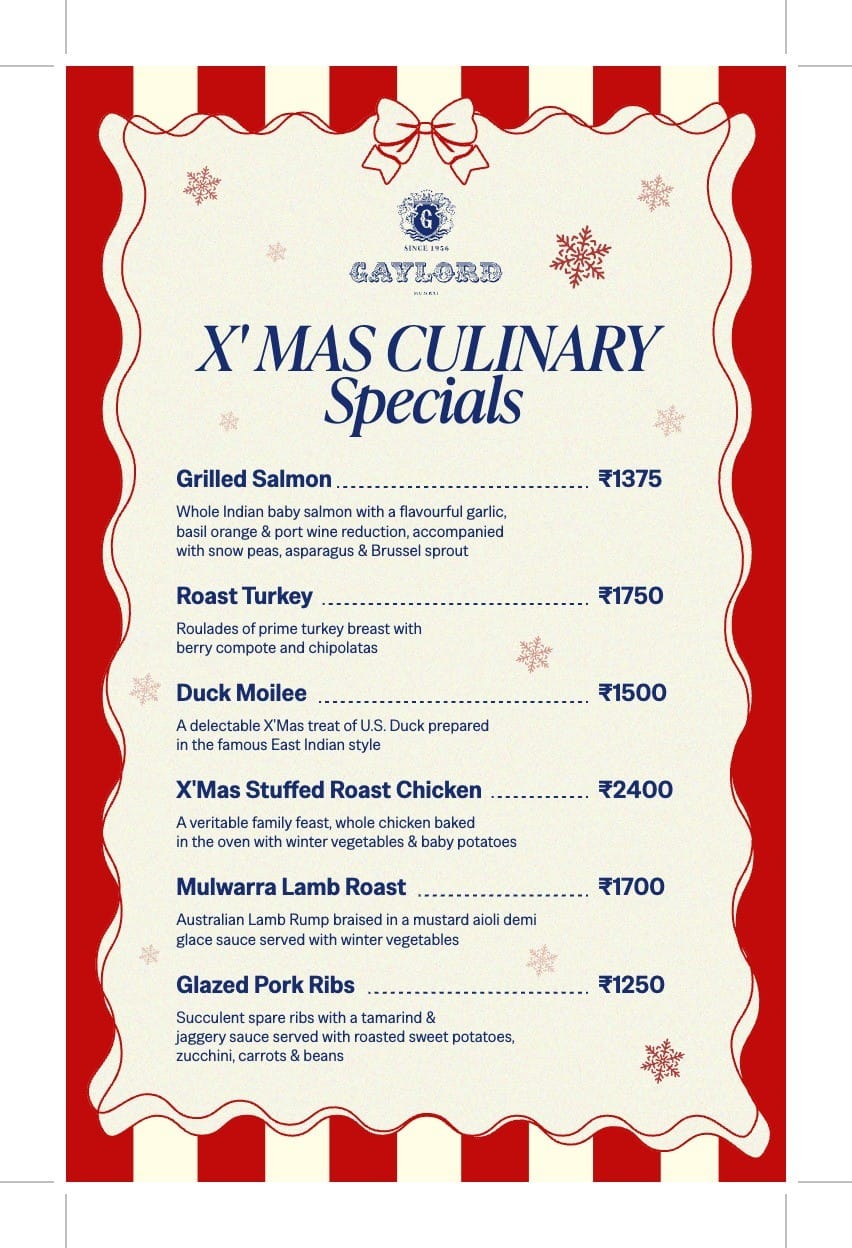 Menu of Gaylord, Churchgate, South Mumbai