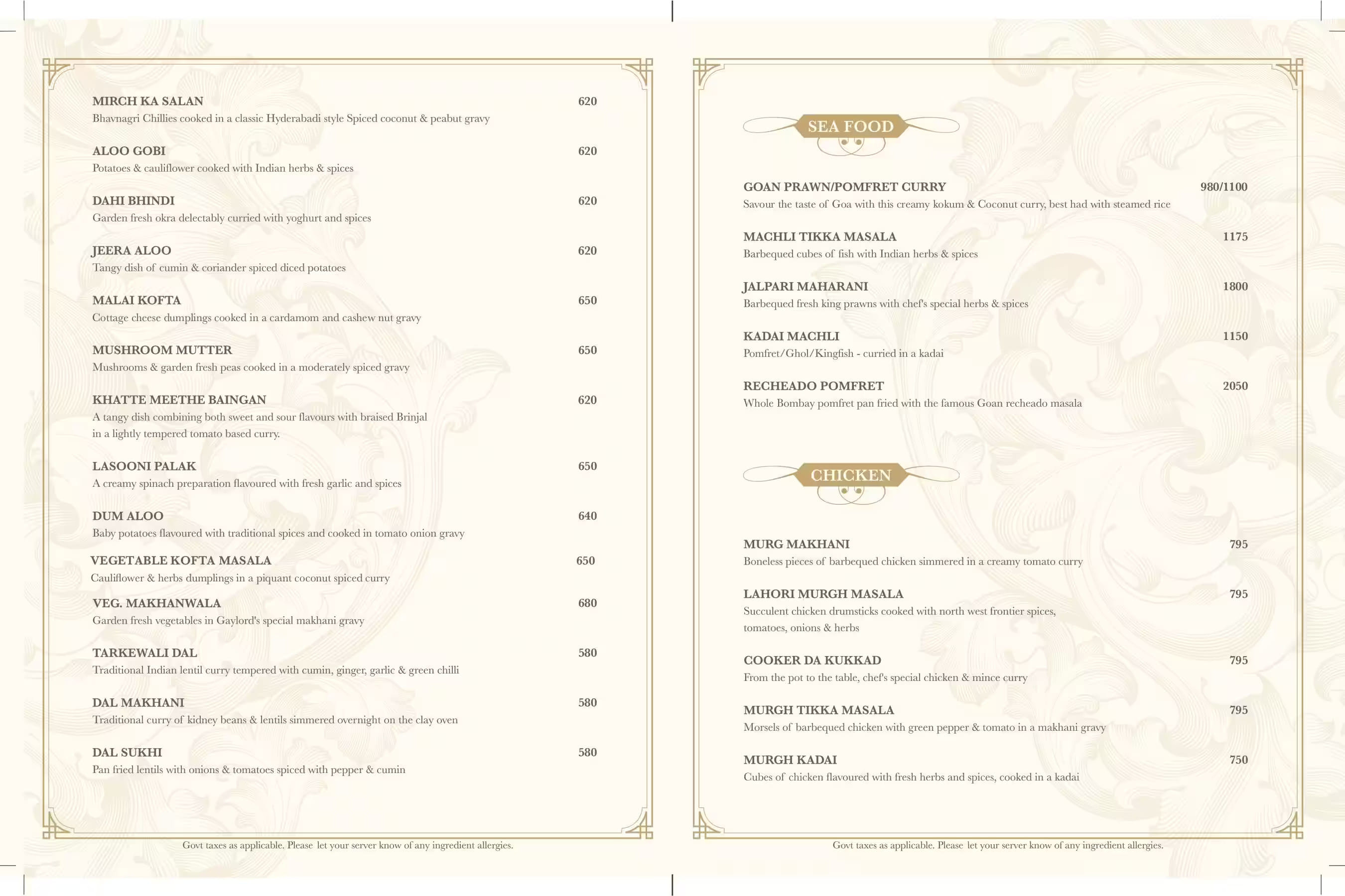 Menu of Gaylord, Churchgate, South Mumbai