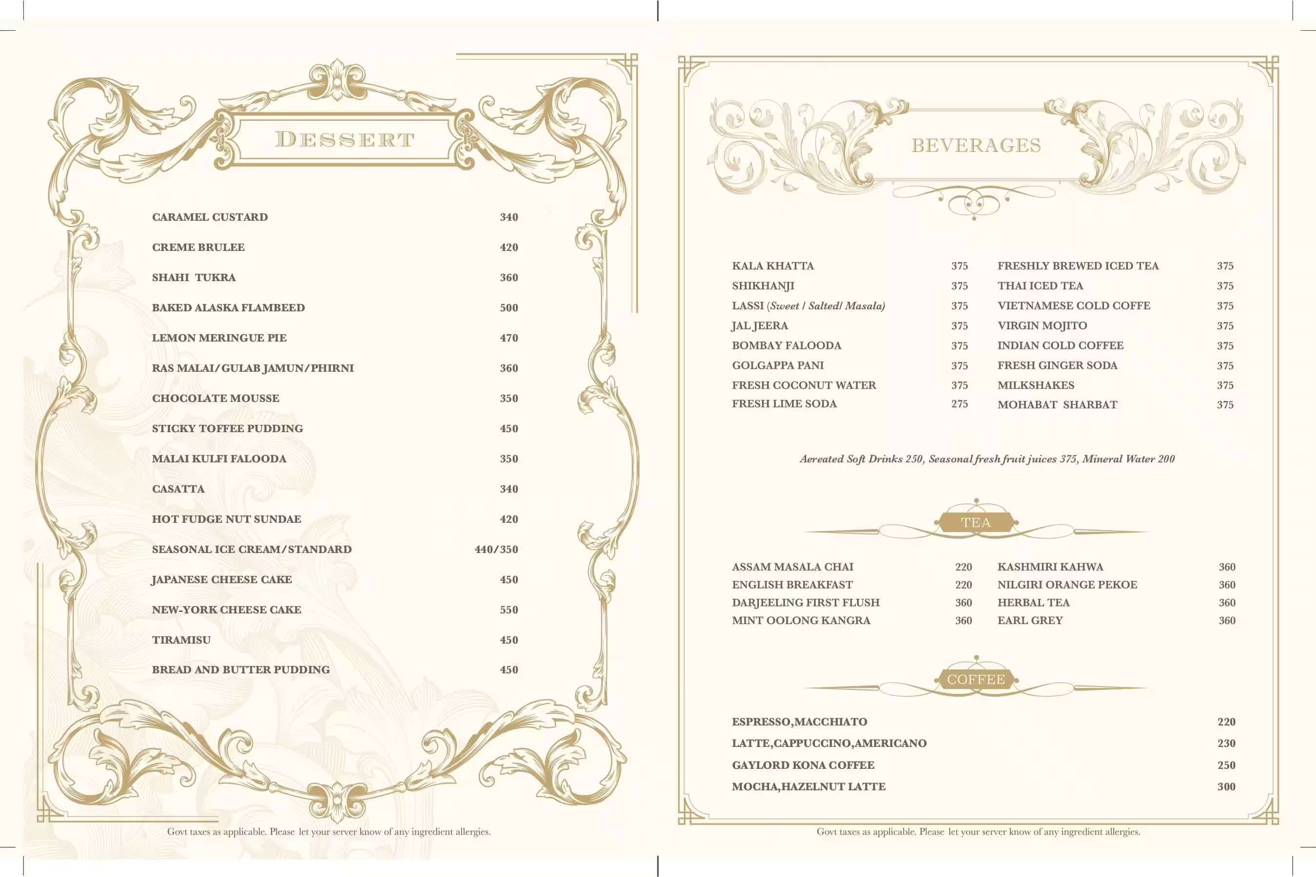Menu of Gaylord, Churchgate, South Mumbai