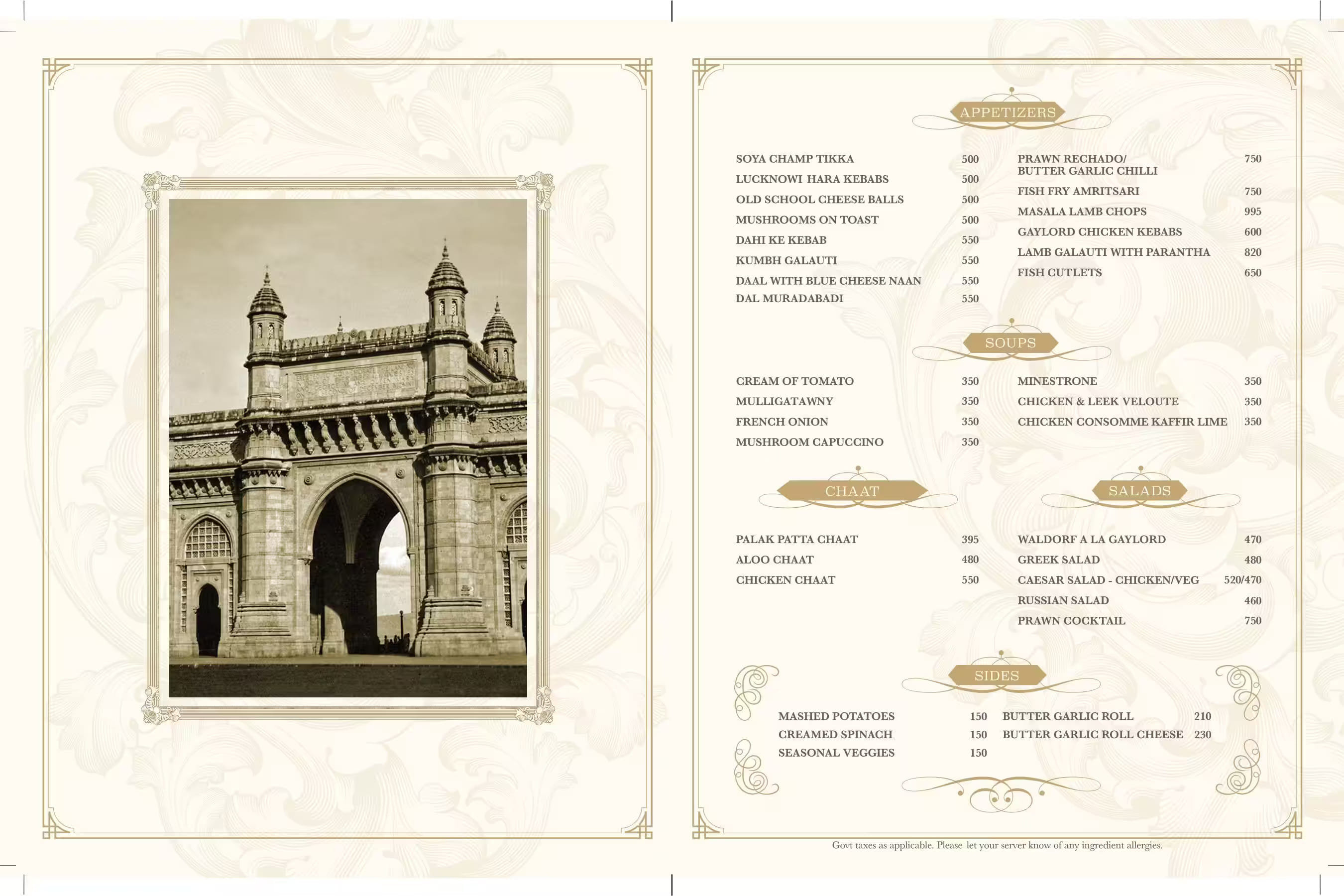 Menu of Gaylord, Churchgate, South Mumbai