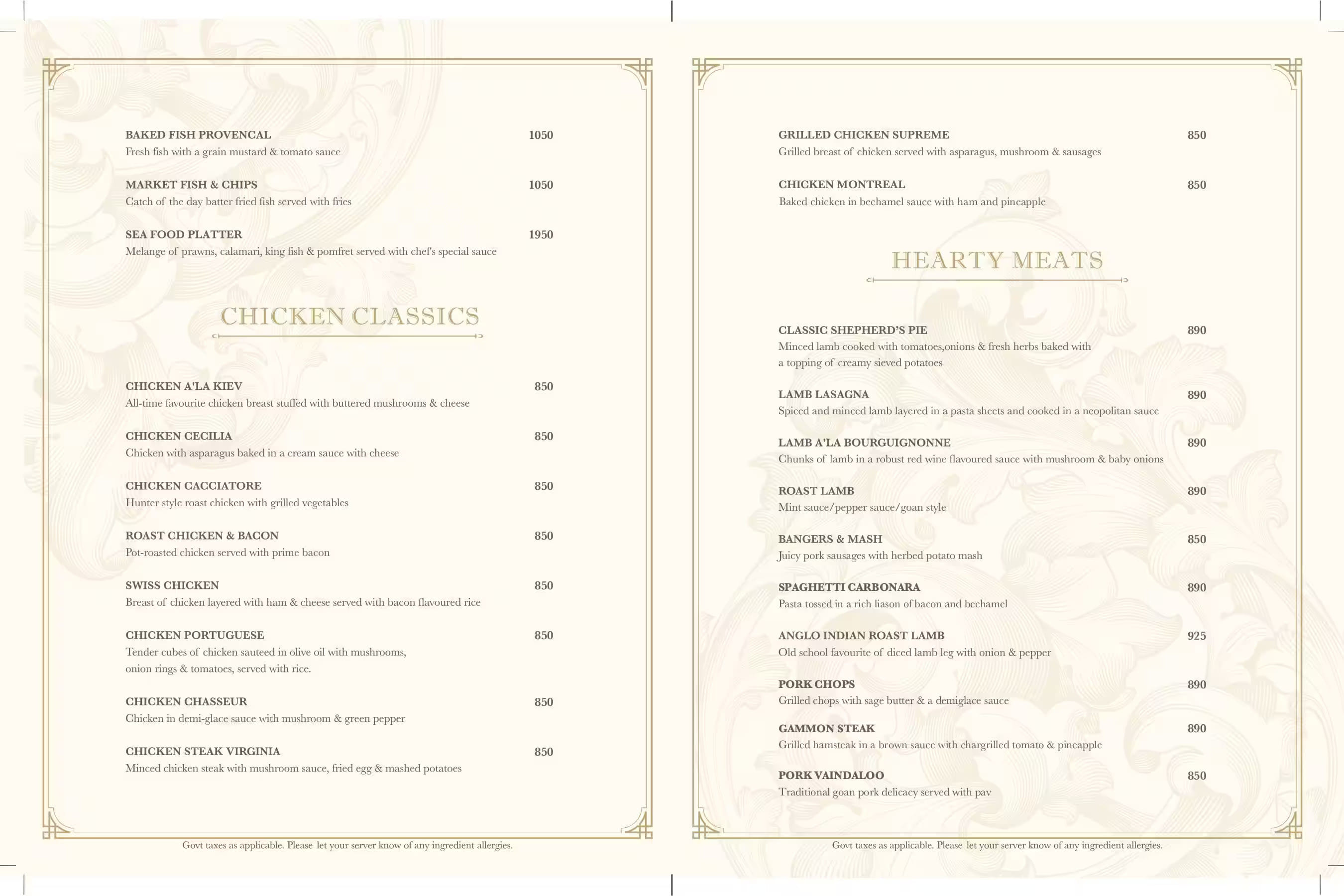 Menu of Gaylord, Churchgate, South Mumbai