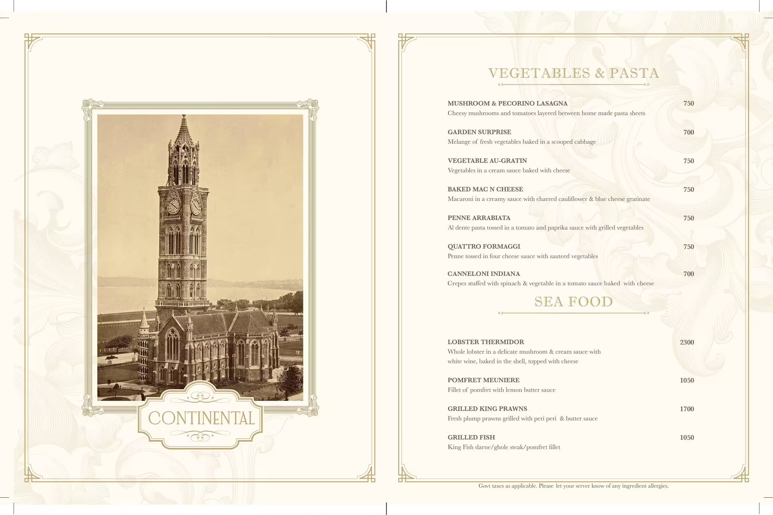 Menu of Gaylord, Churchgate, South Mumbai