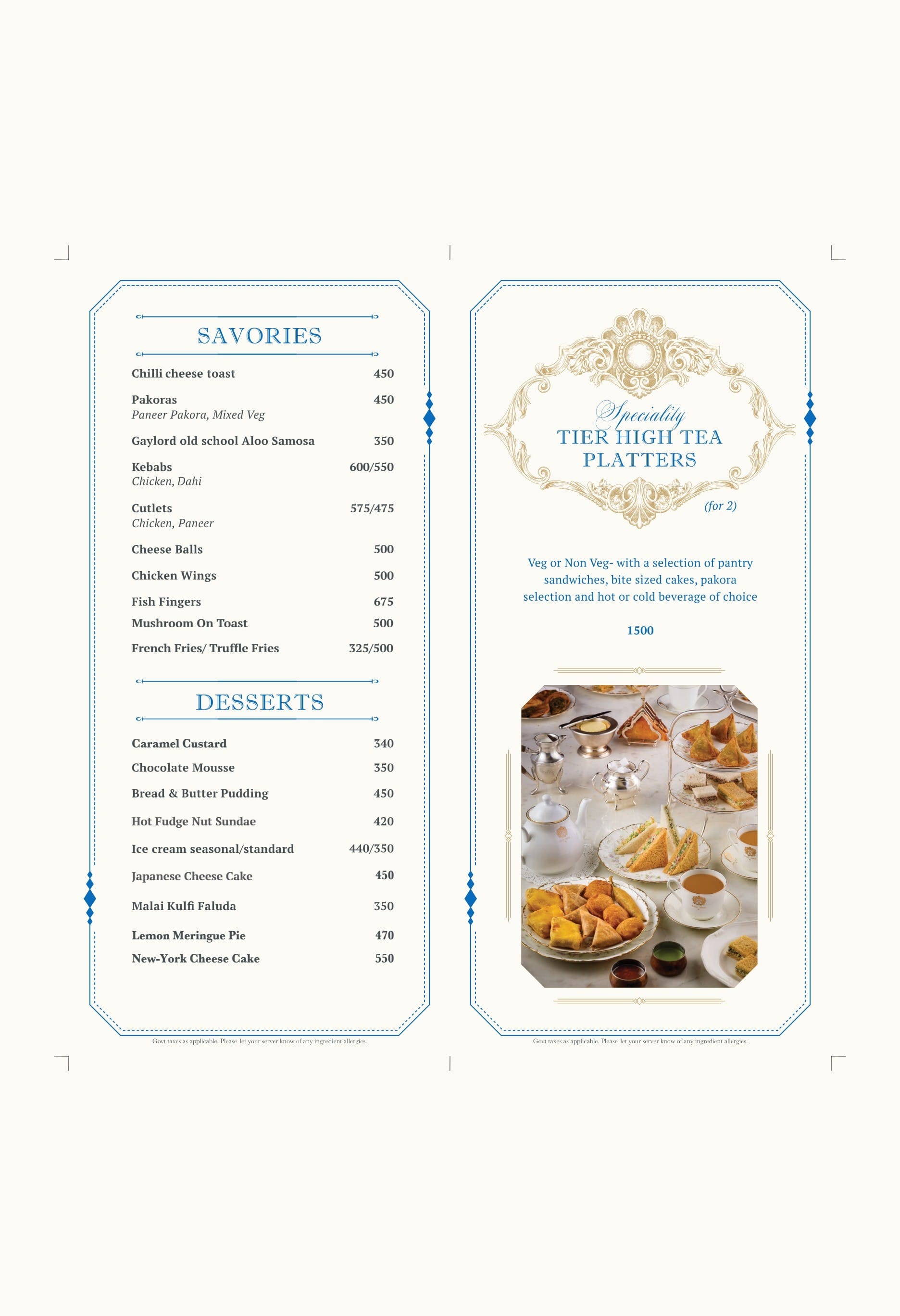 Menu of Gaylord, Churchgate, South Mumbai