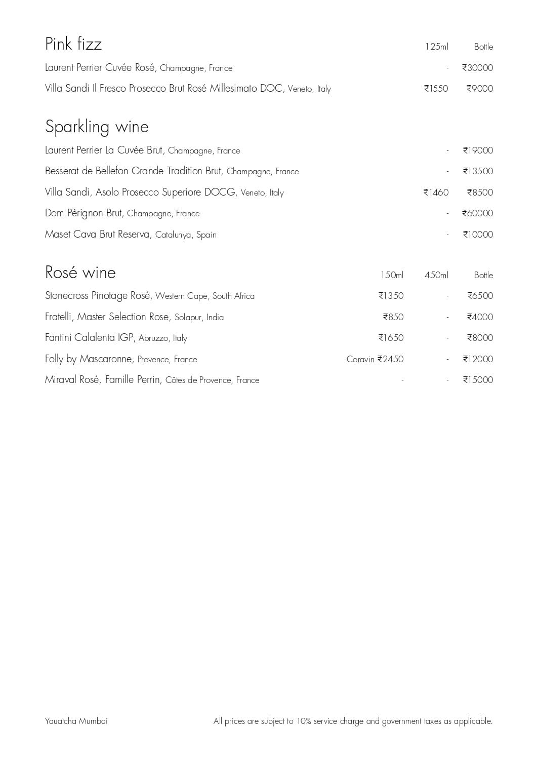 Menu of Yauatcha, Bandra Kurla Complex (BKC), Western Suburbs