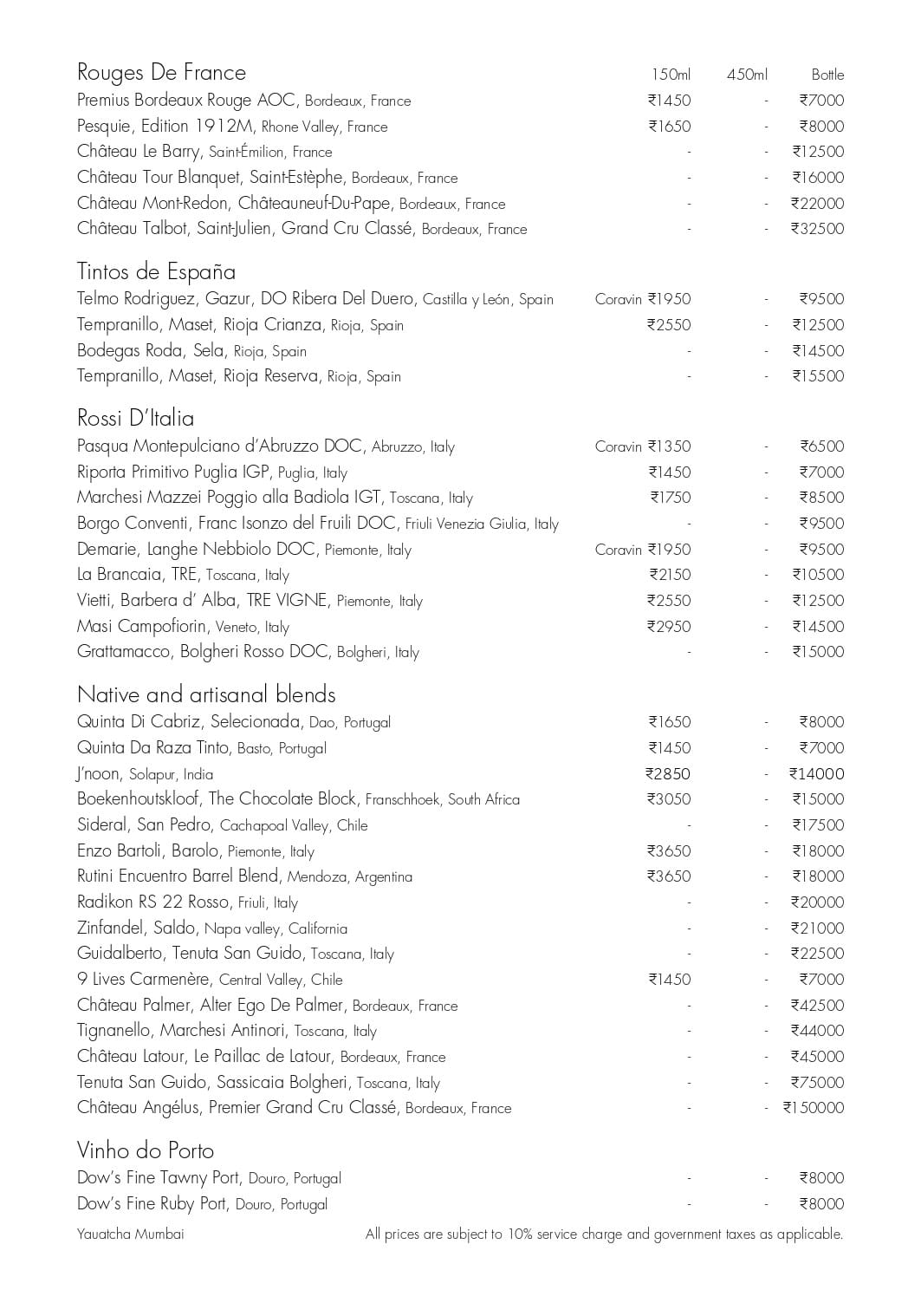 Menu of Yauatcha, Bandra Kurla Complex (BKC), Western Suburbs