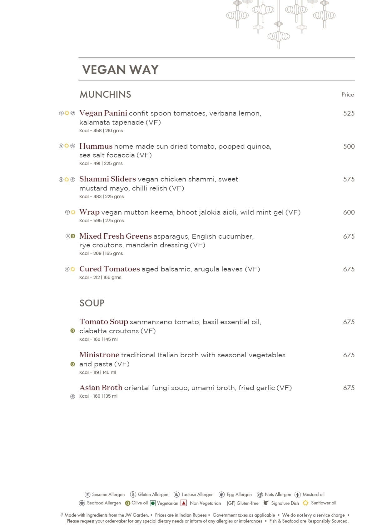 Menu of JW Cafe, JW Marriott Mumbai Sahar, Mumbai