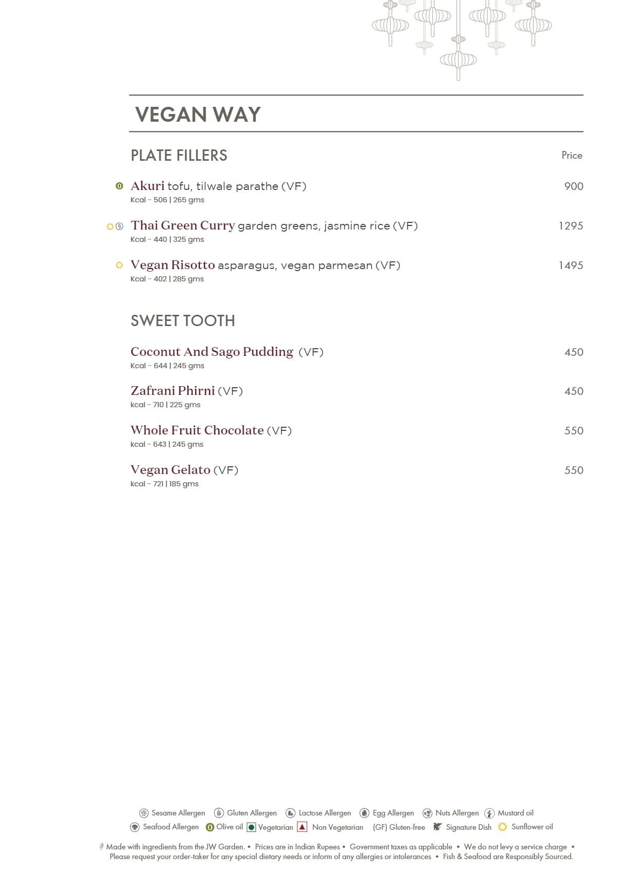 Menu of JW Cafe, JW Marriott Mumbai Sahar, Mumbai