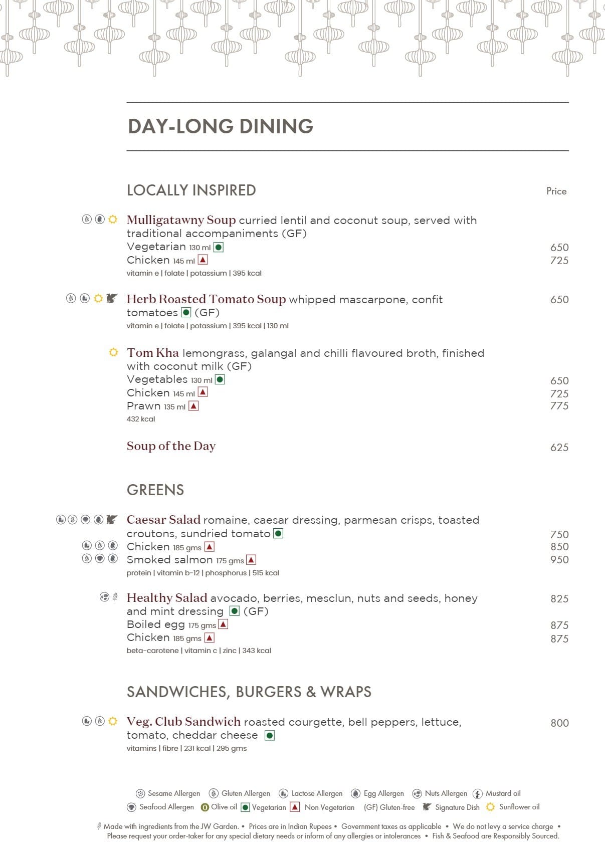 Menu of JW Cafe, JW Marriott Mumbai Sahar, Mumbai