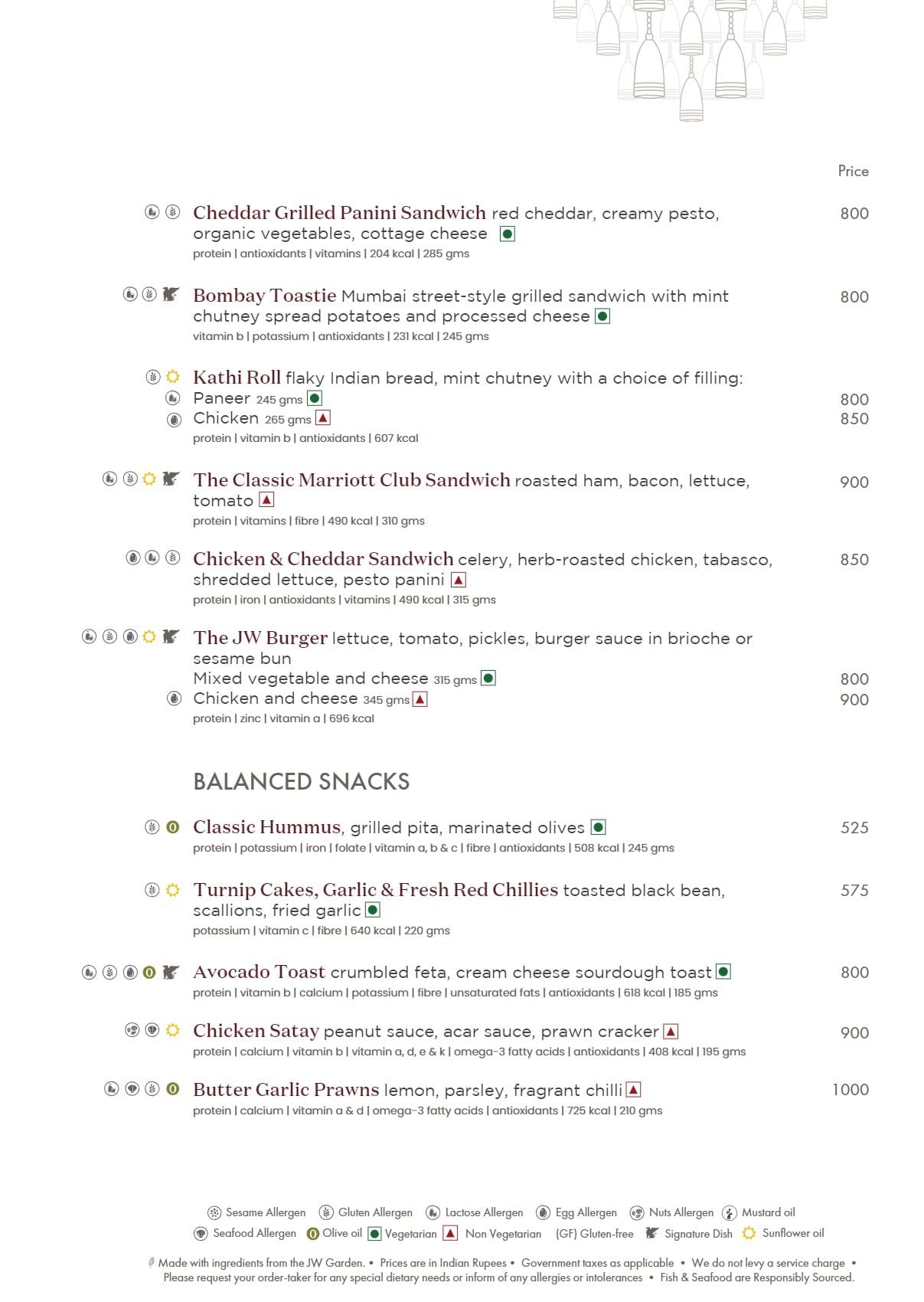 Menu of JW Cafe, JW Marriott Mumbai Sahar, Mumbai