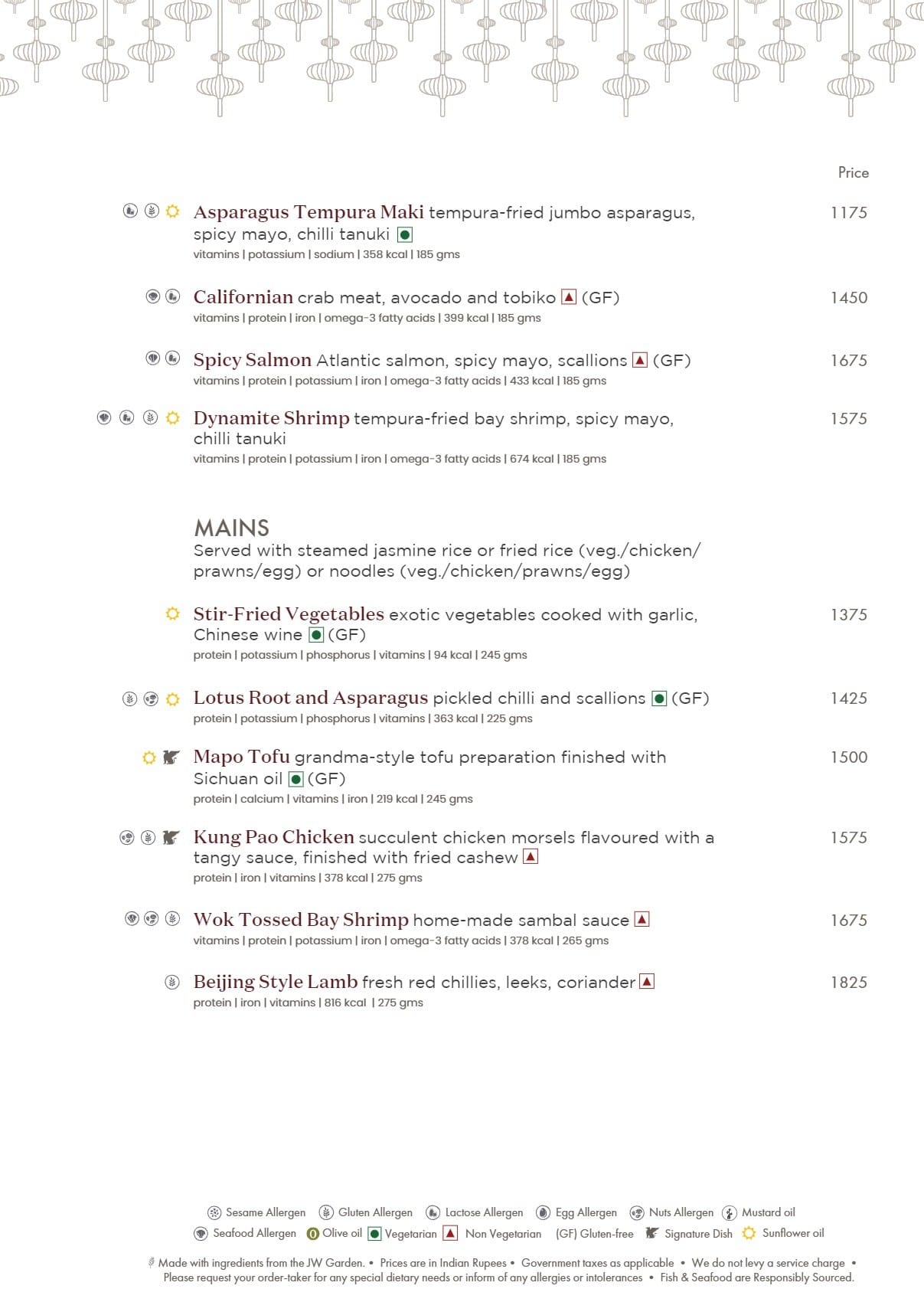 Menu of JW Cafe, JW Marriott Mumbai Sahar, Mumbai