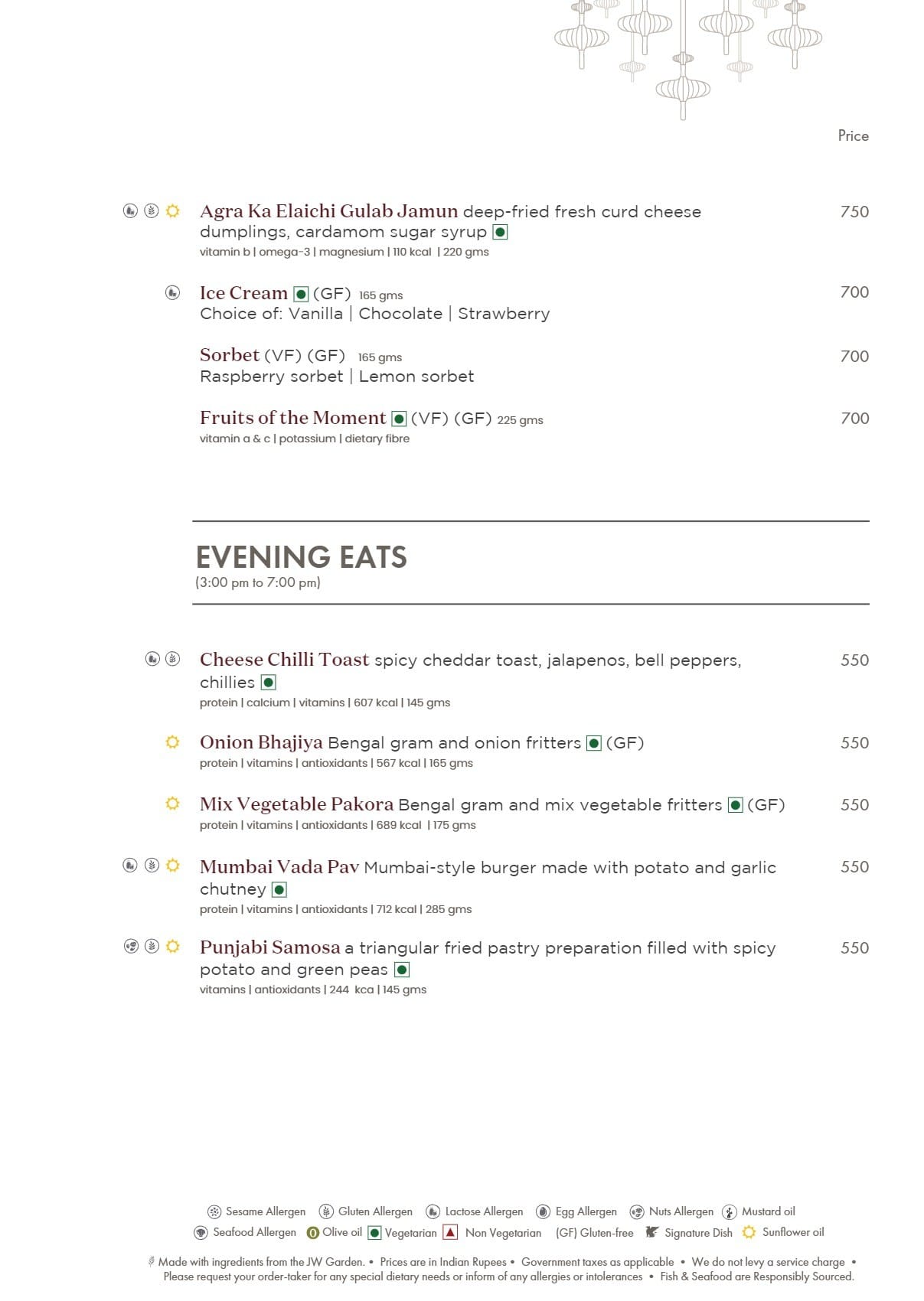 Menu of JW Cafe, JW Marriott Mumbai Sahar, Mumbai