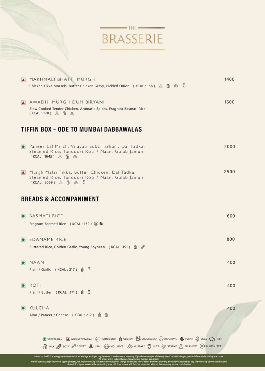 Menu of The Brasserie BY HILTON MUMBAI , Hilton Mumbai, Mumbai