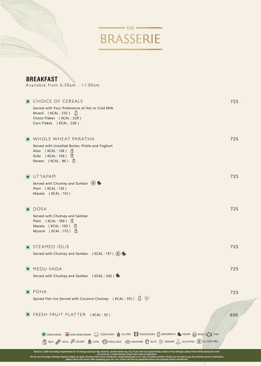 Menu of The Brasserie BY HILTON MUMBAI , Hilton Mumbai, Mumbai