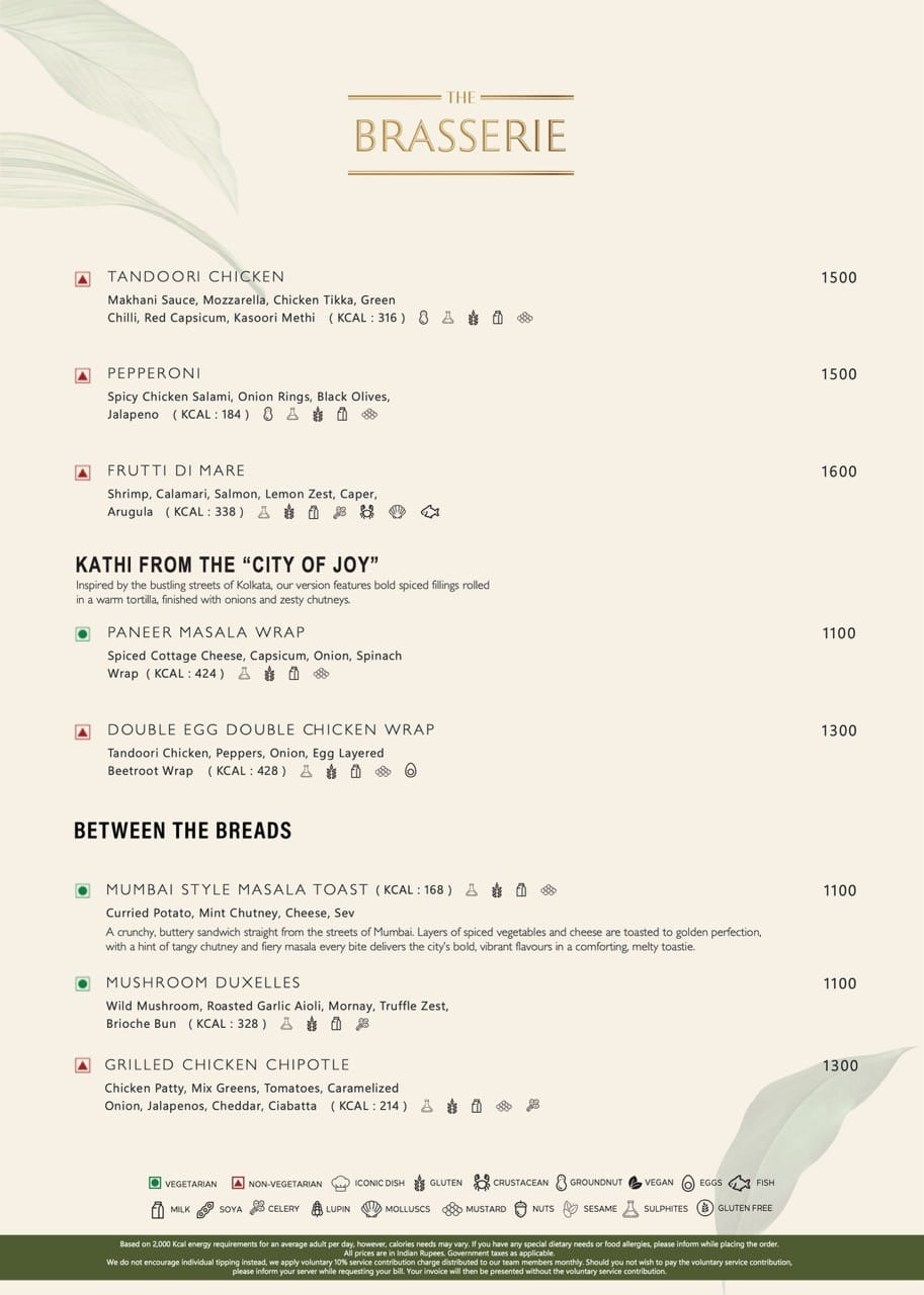 Menu of The Brasserie BY HILTON MUMBAI , Hilton Mumbai, Mumbai