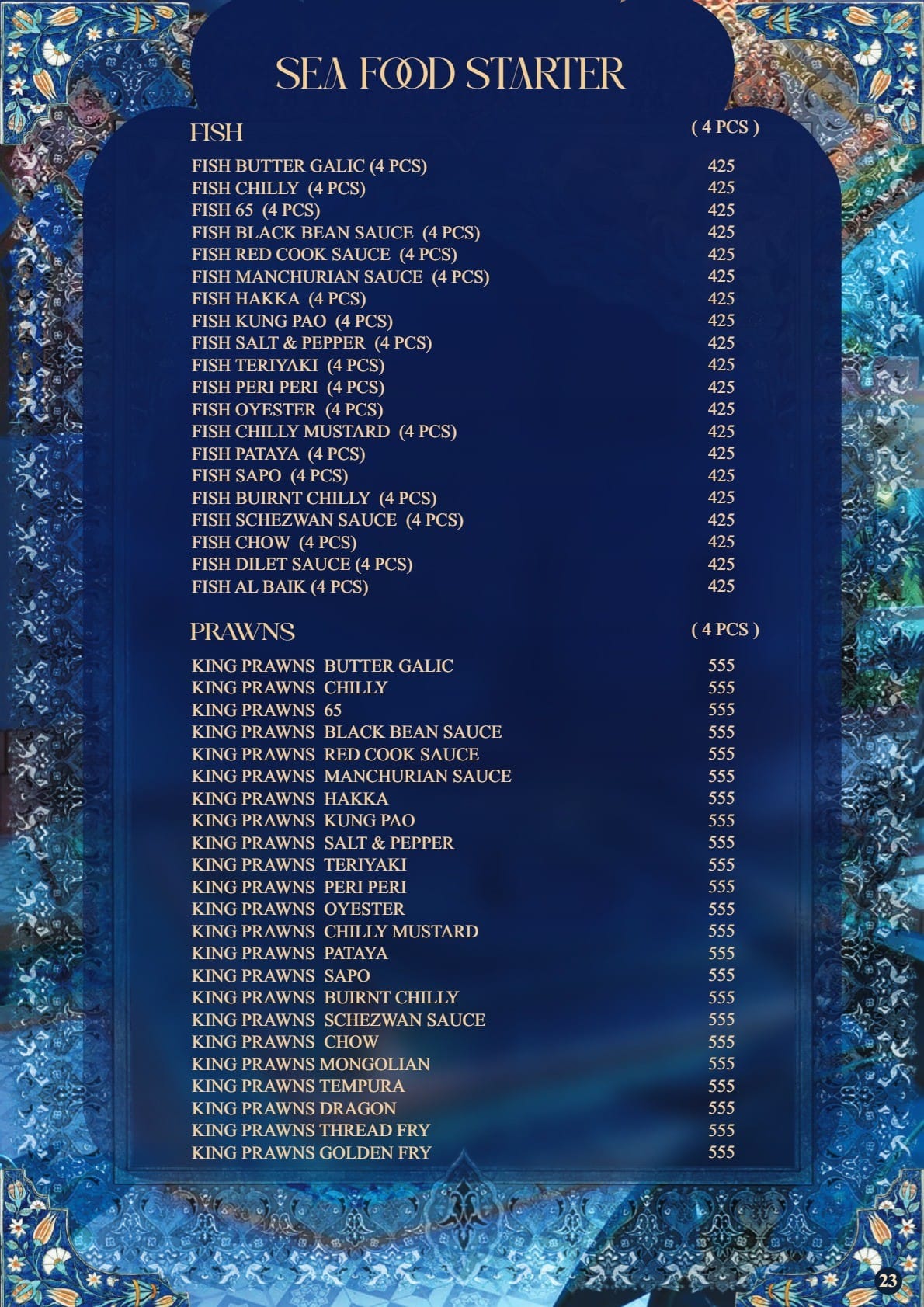 Menu of Persian Darbar, Byculla, South Mumbai