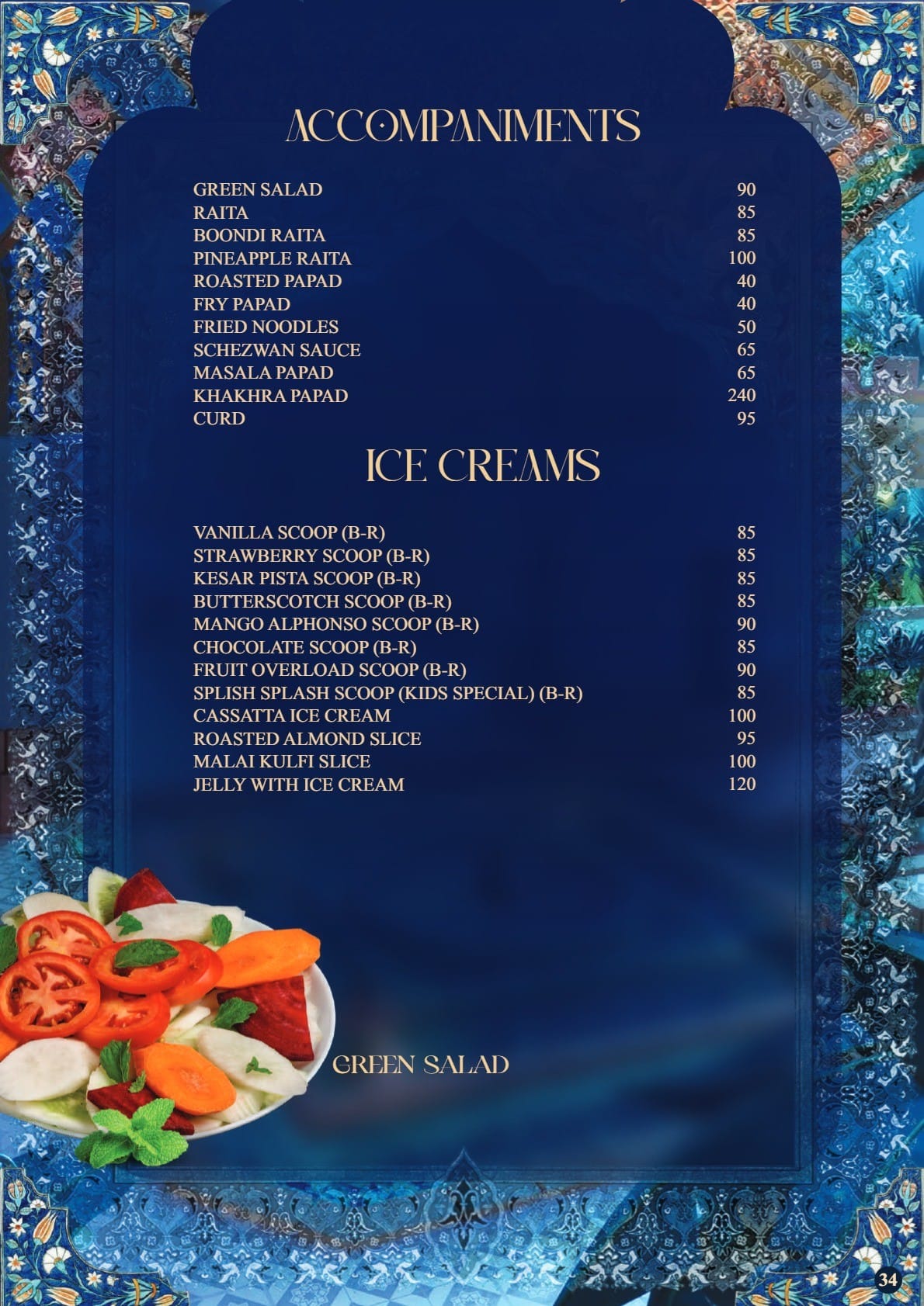 Menu of Persian Darbar, Byculla, South Mumbai