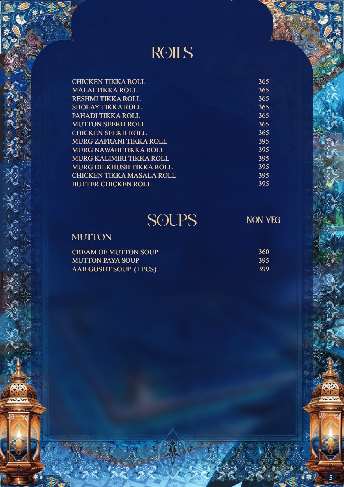 Menu of Persian Darbar, Byculla, South Mumbai