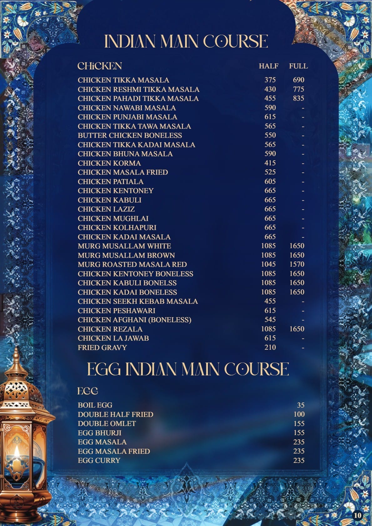 Menu of Persian Darbar, Byculla, South Mumbai