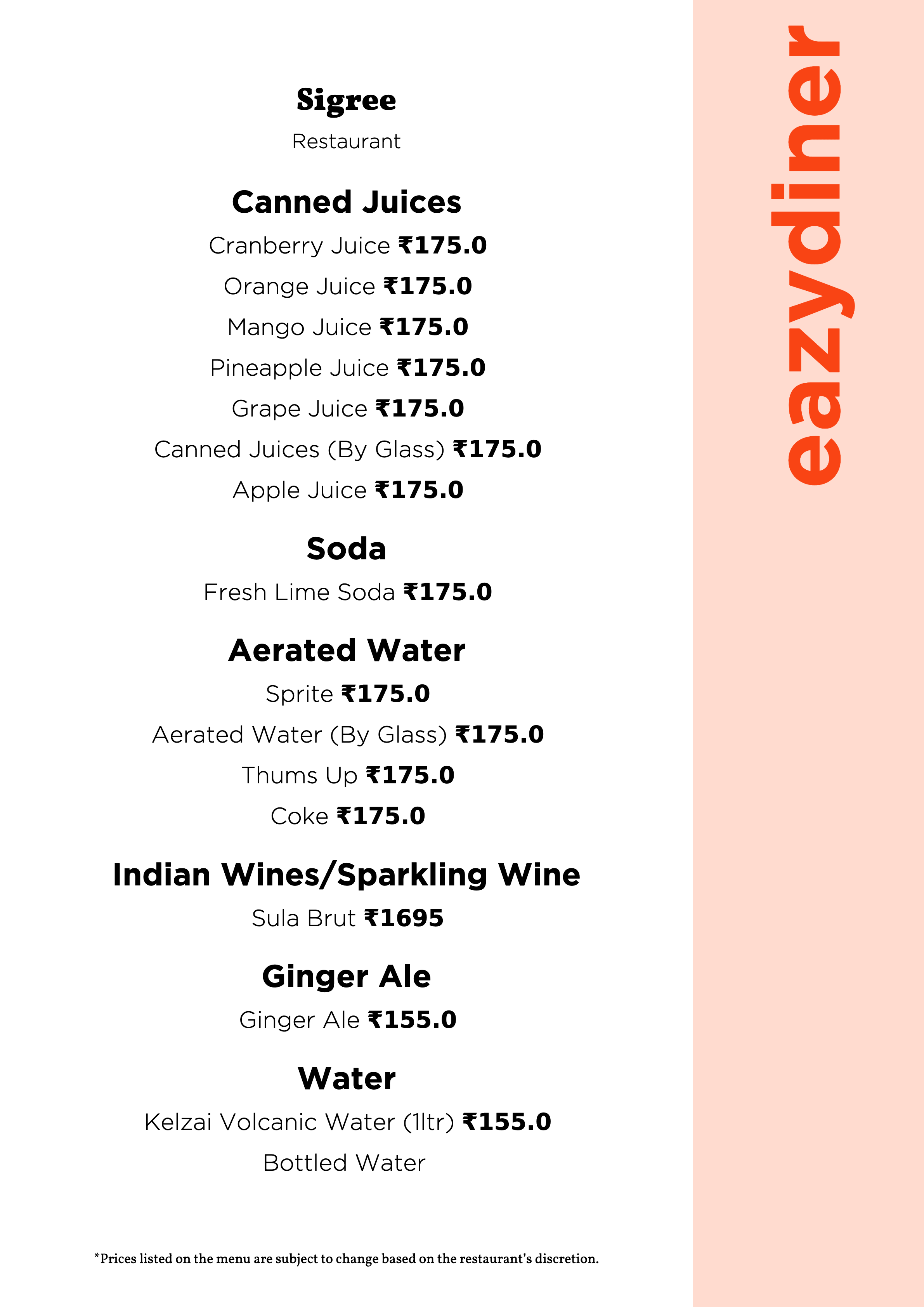 Menu of Sigree, Vashi, Navi Mumbai