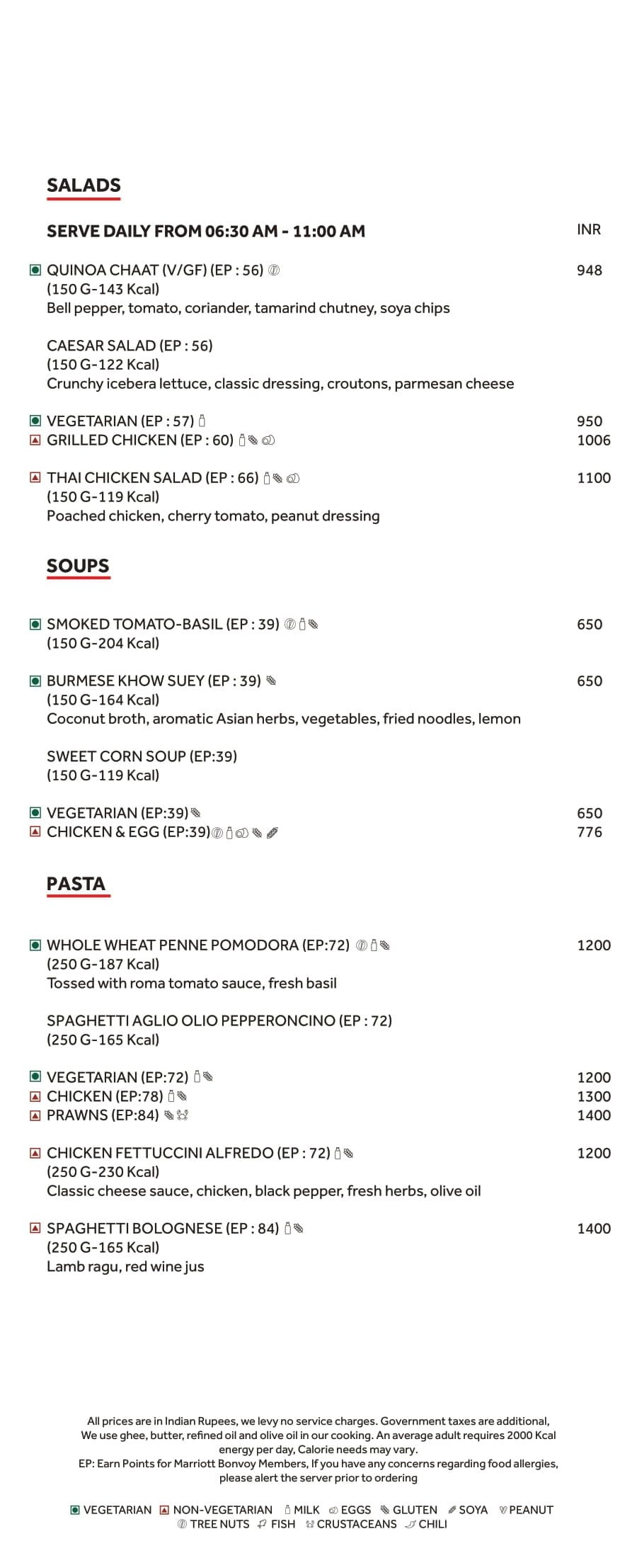 Menu of M Cafe, Bengaluru Marriott Hotel Whitefield