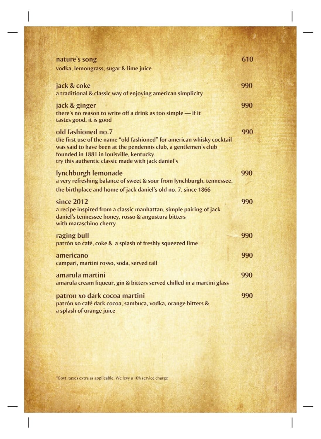 Menu of Shiro, UB City, Central Bengaluru