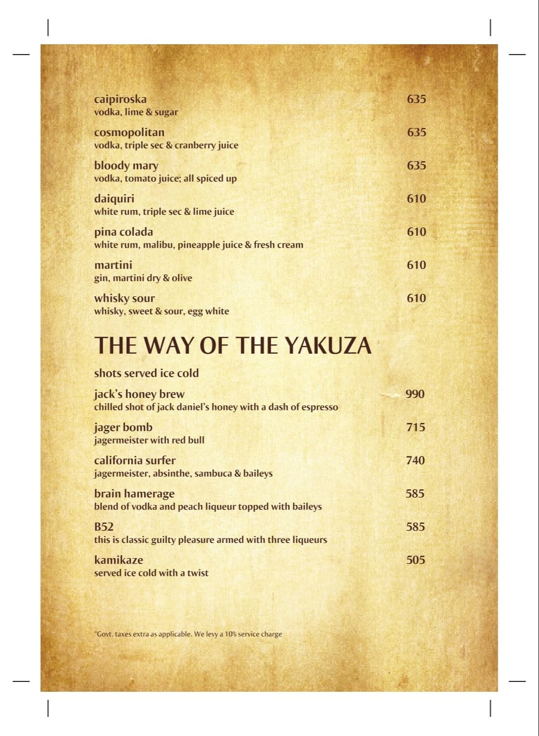 Menu of Shiro, UB City, Central Bengaluru