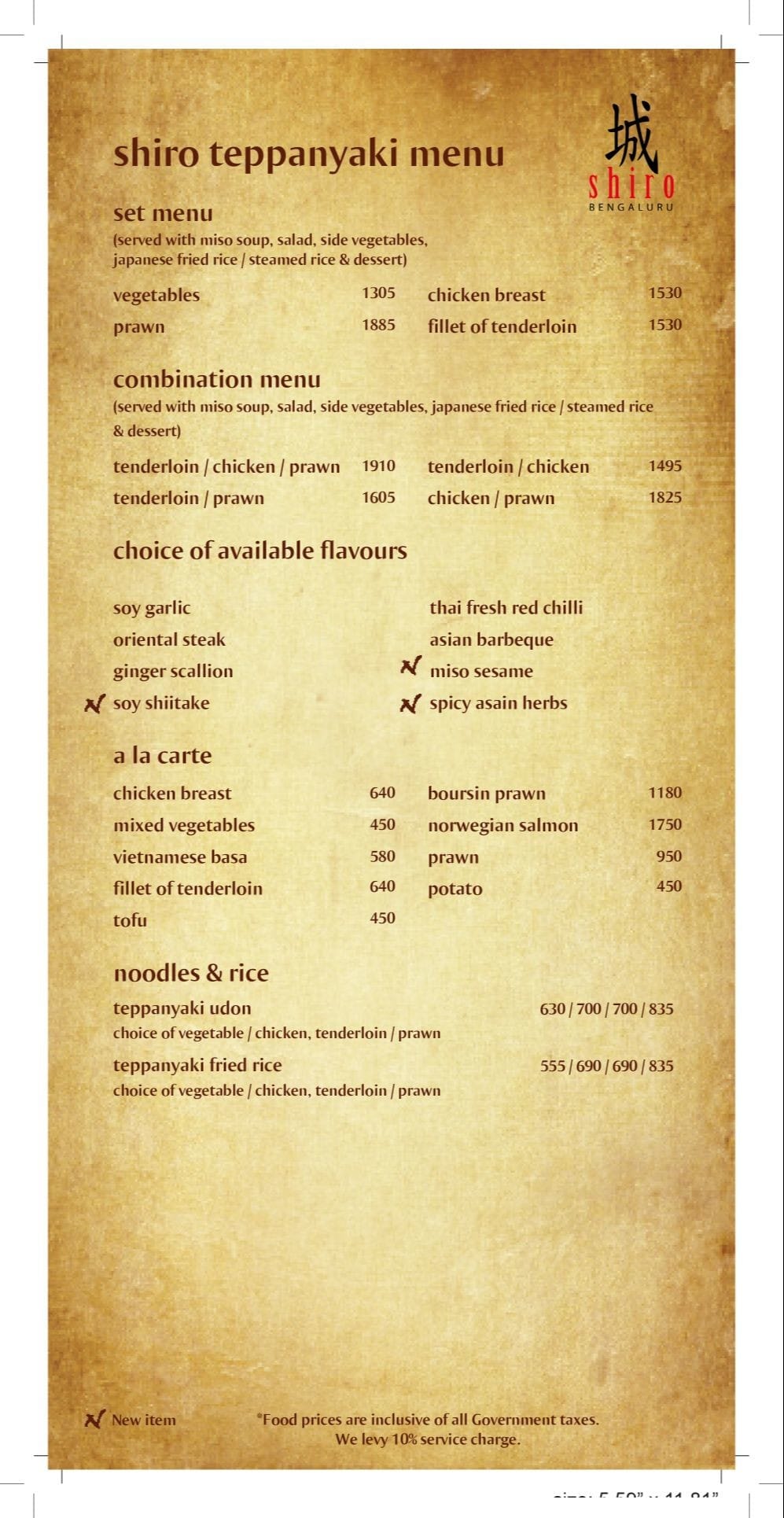Menu of Shiro, UB City, Central Bengaluru